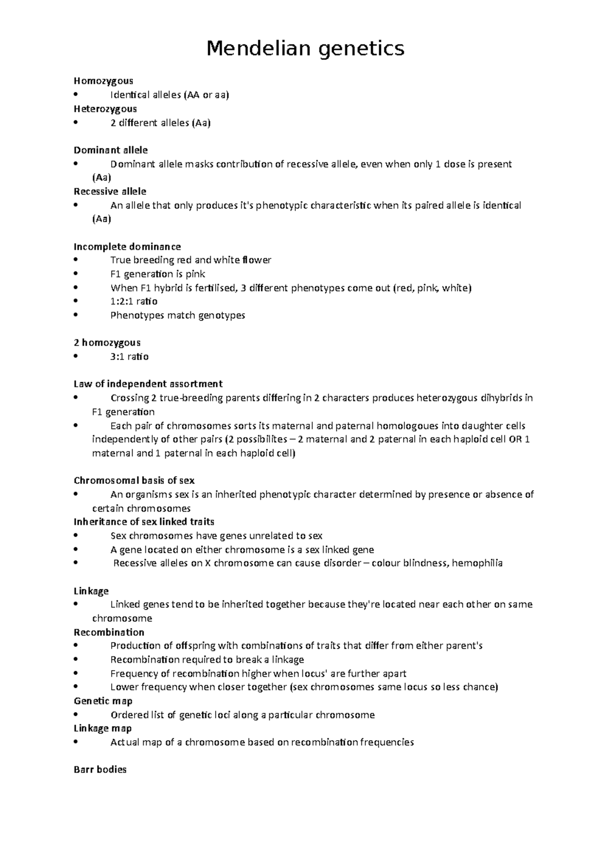 Mendelian genetics - Lecture notes 23-24 - Mendelian genetics ...