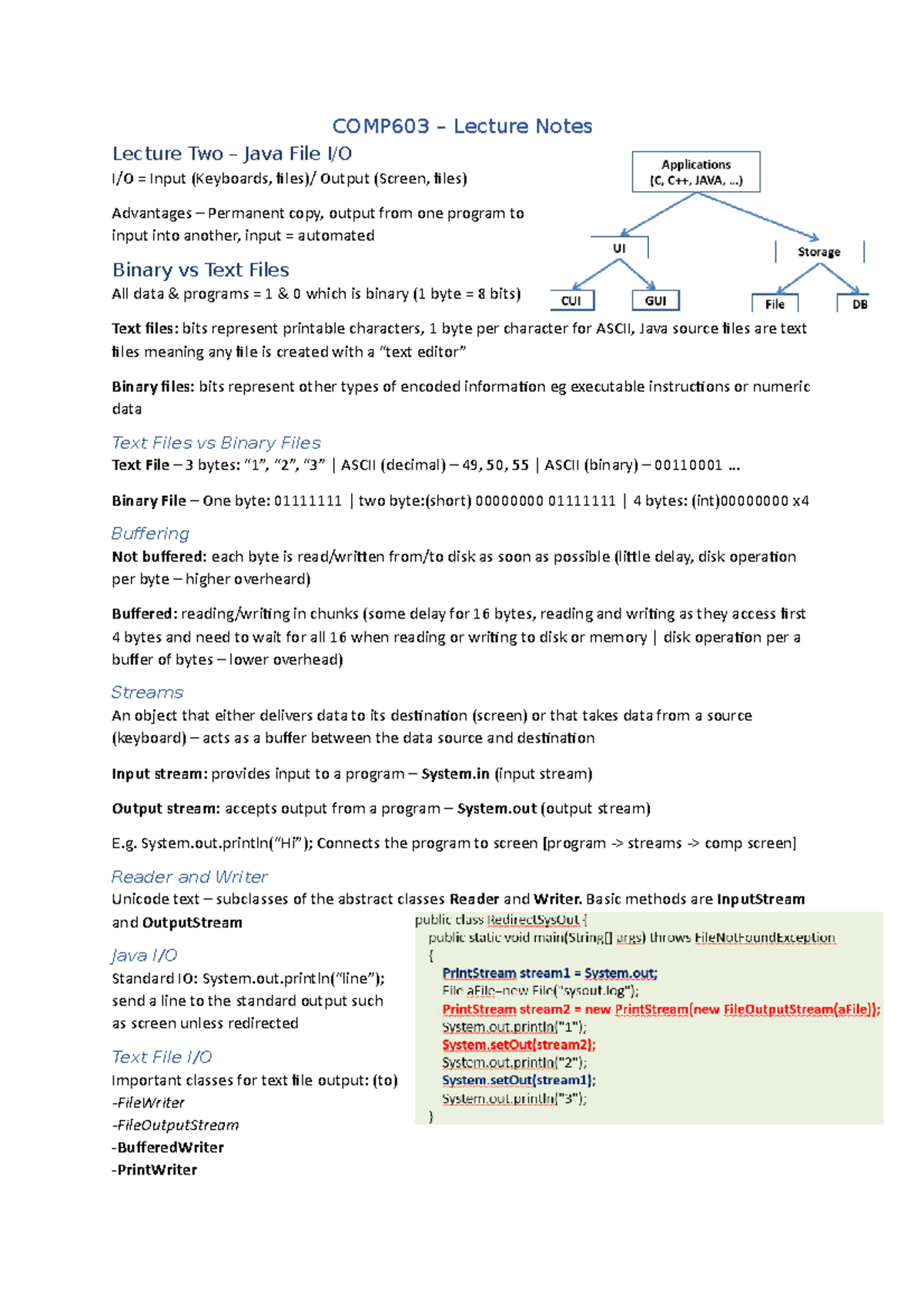 COMP603 Lecture 2 - COMP603 – Lecture Notes Lecture Two – Java File I/O ...