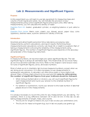 Chem Lab 1 - Lab work - Lab #1: Measurement and Density Purpose In Part ...