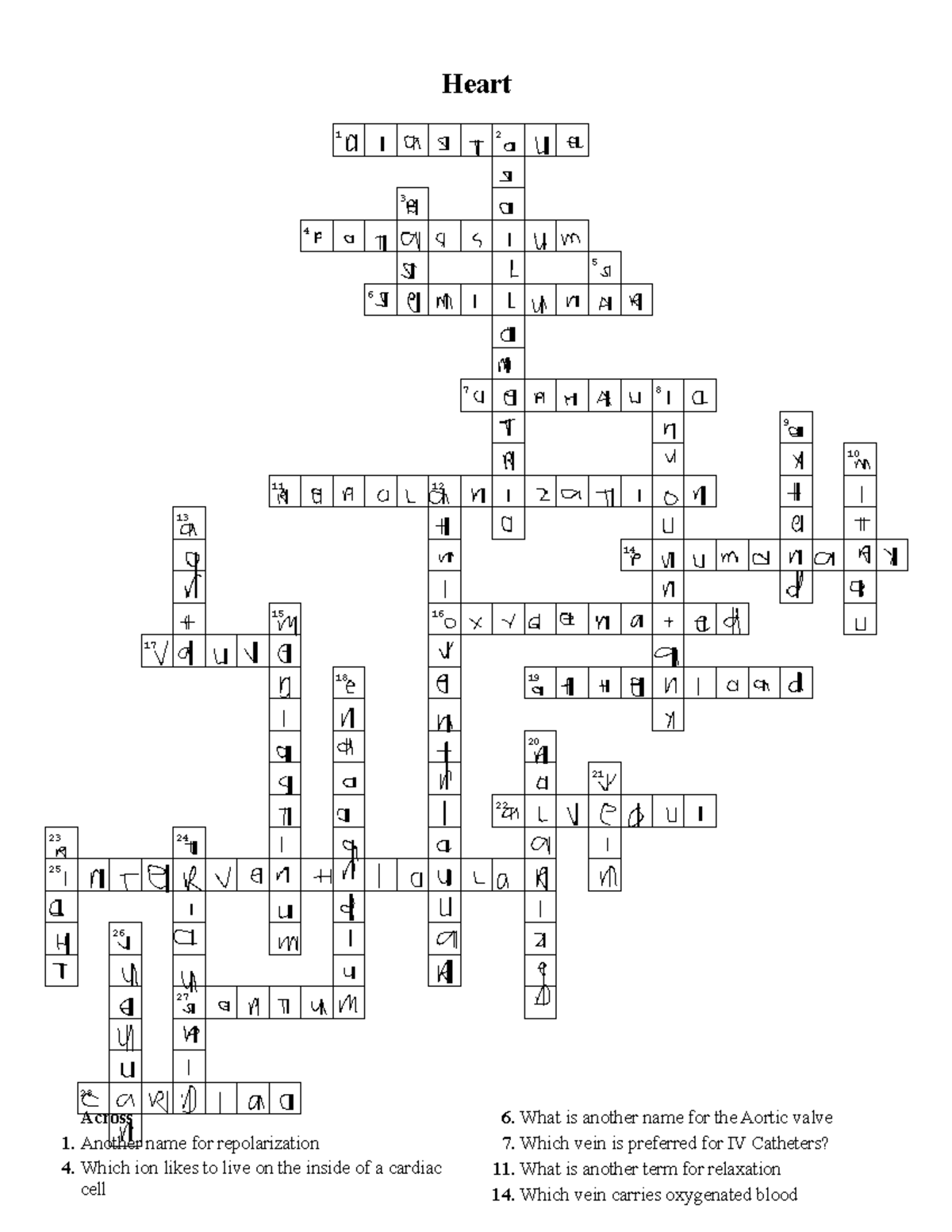 Cardiovascular Crossword Puzzle - Heart 1 2 3 4 5 6 7 8 9 10 11 12 13 ...