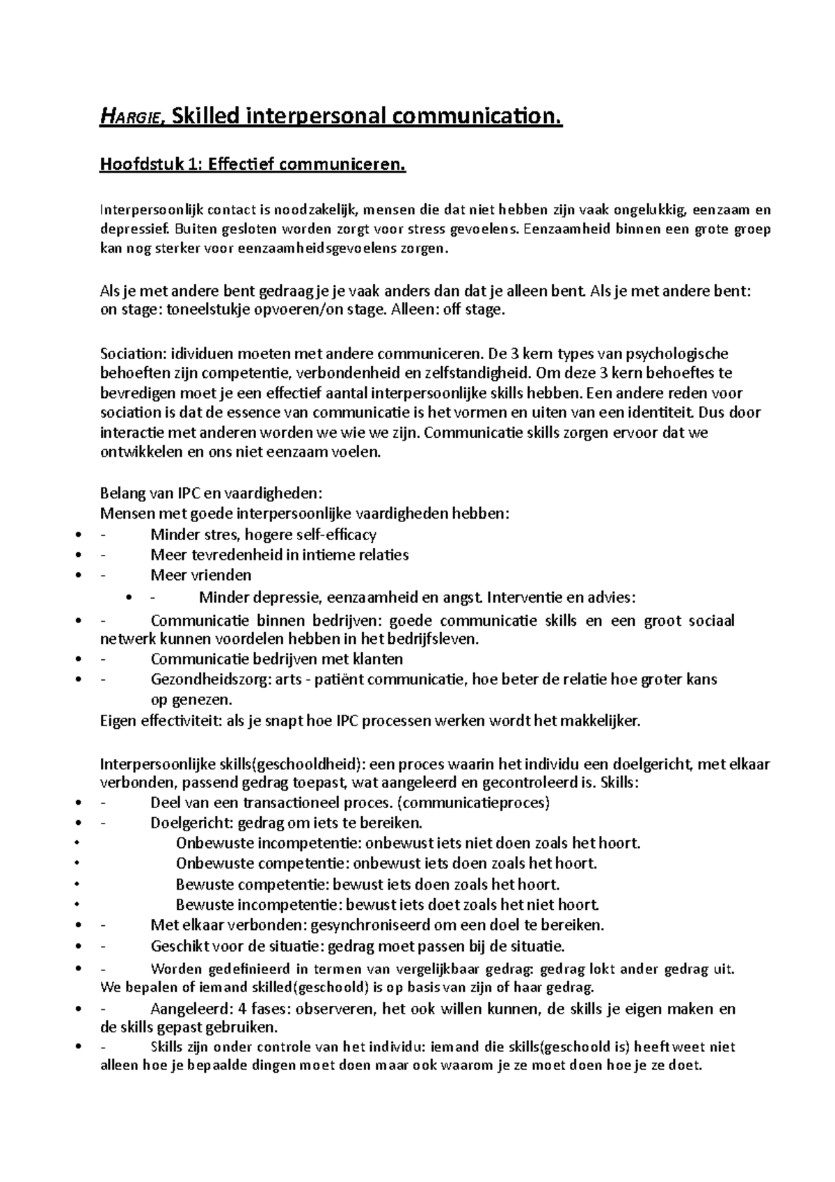 Skilled Interpersonal Communication Samenvatting Hargie - HARGIE ...