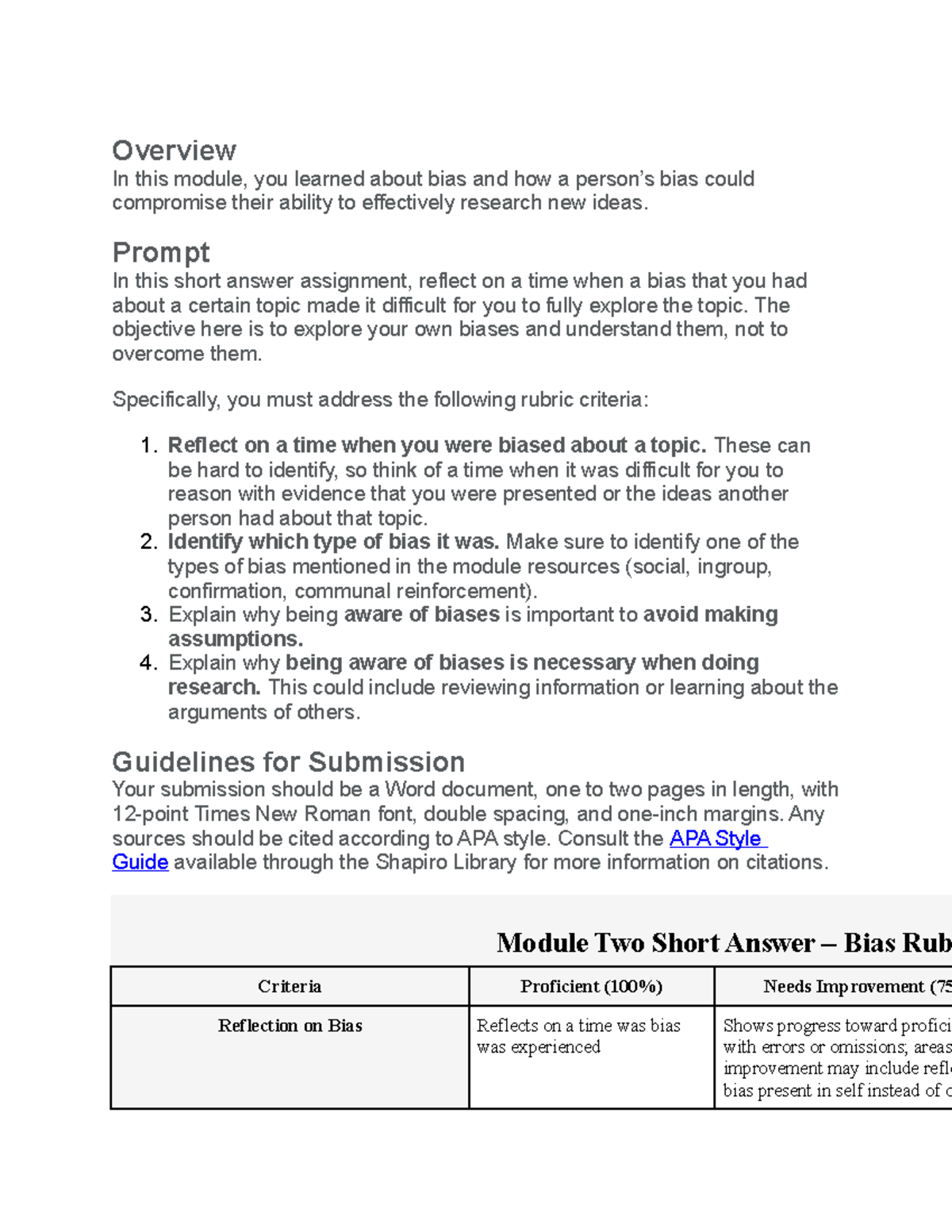 Stu doc - study - Overview In this module, you learned about bias and ...