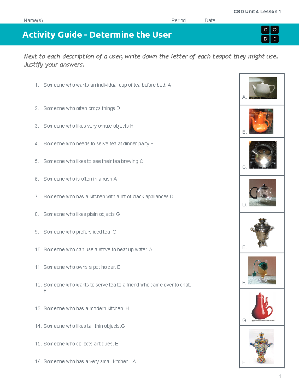 - U4L01 Activity Guide - Determine the User - CSD Unit 4 Lesson 1 - Studocu