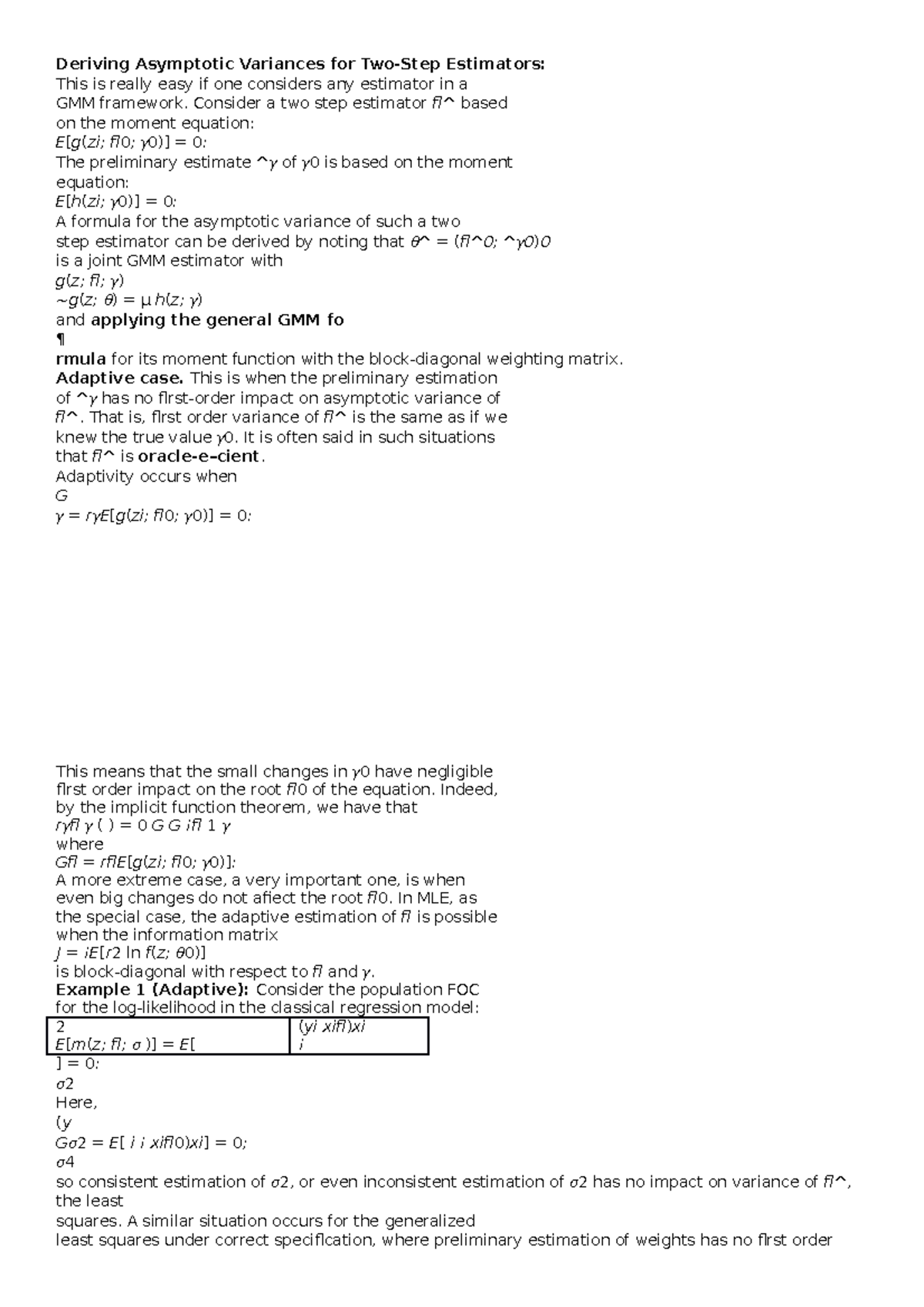 Lecture 5 Deriving Asymptotic Variances For Two Step Estimators This