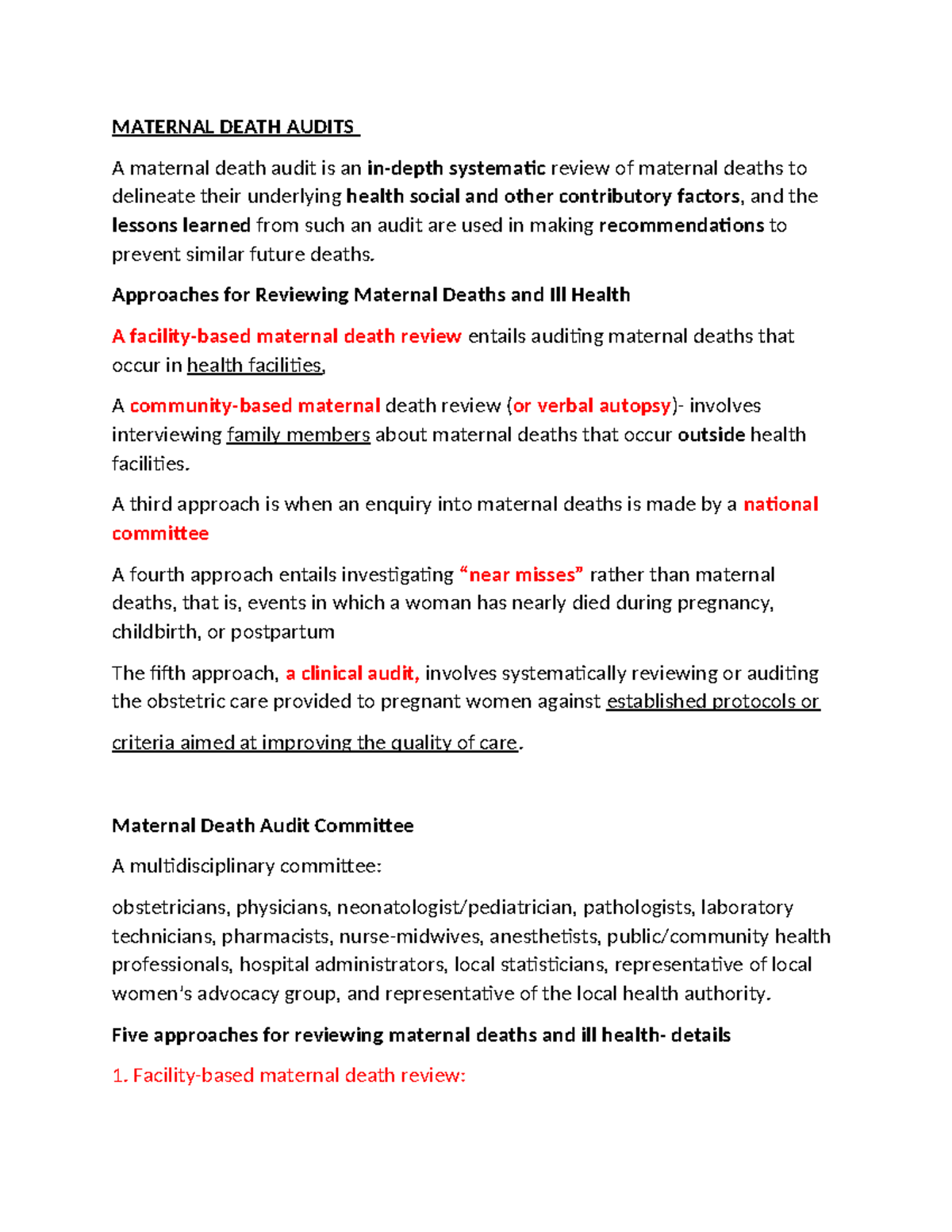 Maternal Death Auditing - MATERNAL DEATH AUDITS A maternal death audit ...