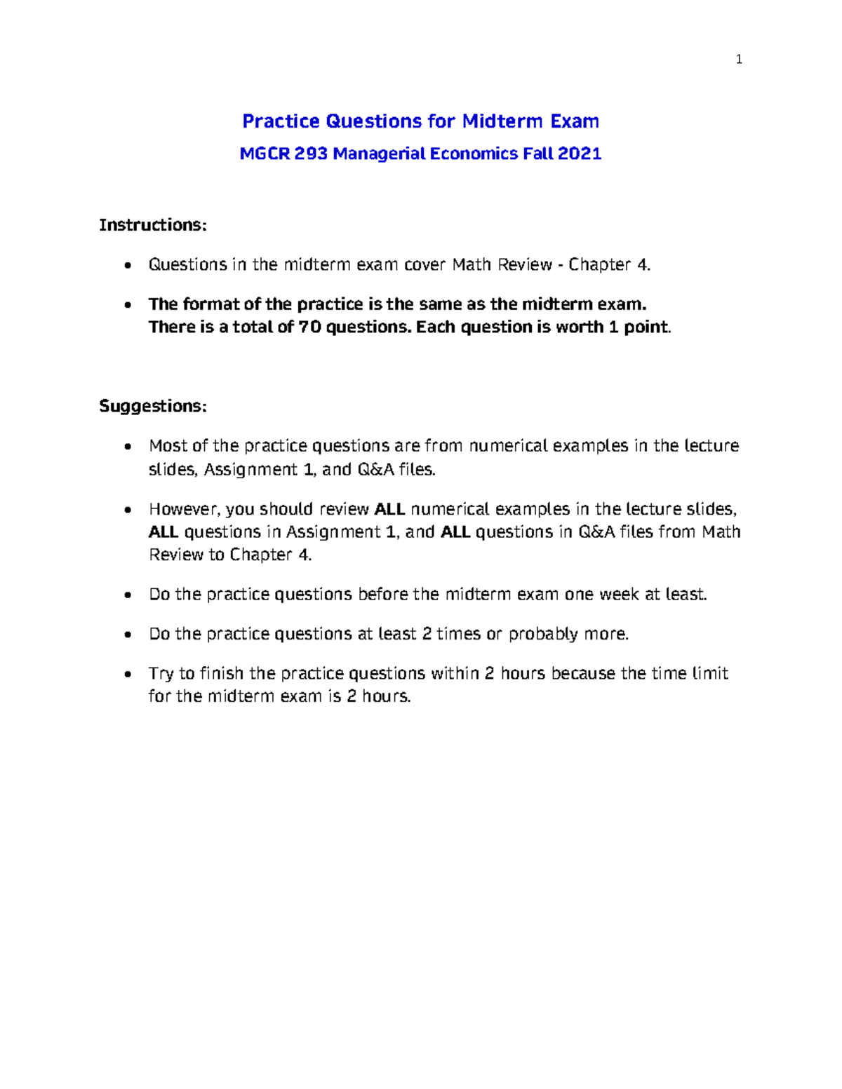 Practice F2021 Midterm - Practice Questions for Midterm Exam MGCR 293 ...