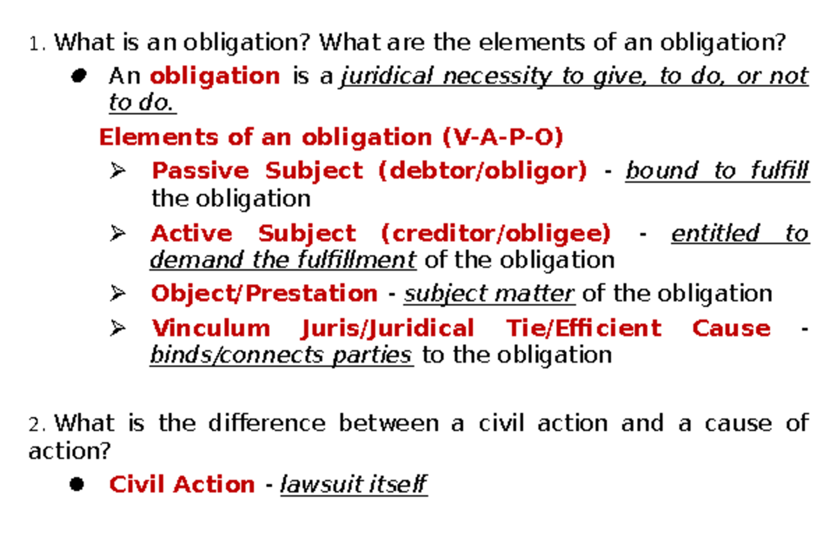 BAM 026 Review - Basic questions - What is an obligation? What are the ...