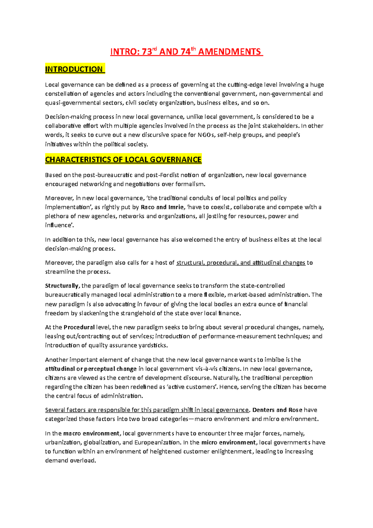 Introduction-73rd and 74th Amendments - Political science - Delhi ...