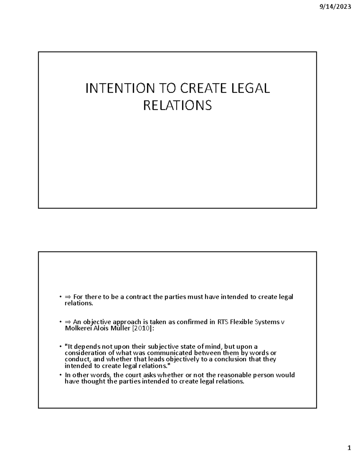 Intention TO Create Legal Relations - 9/14/ 1 INTENTION TO CREATE LEGAL ...