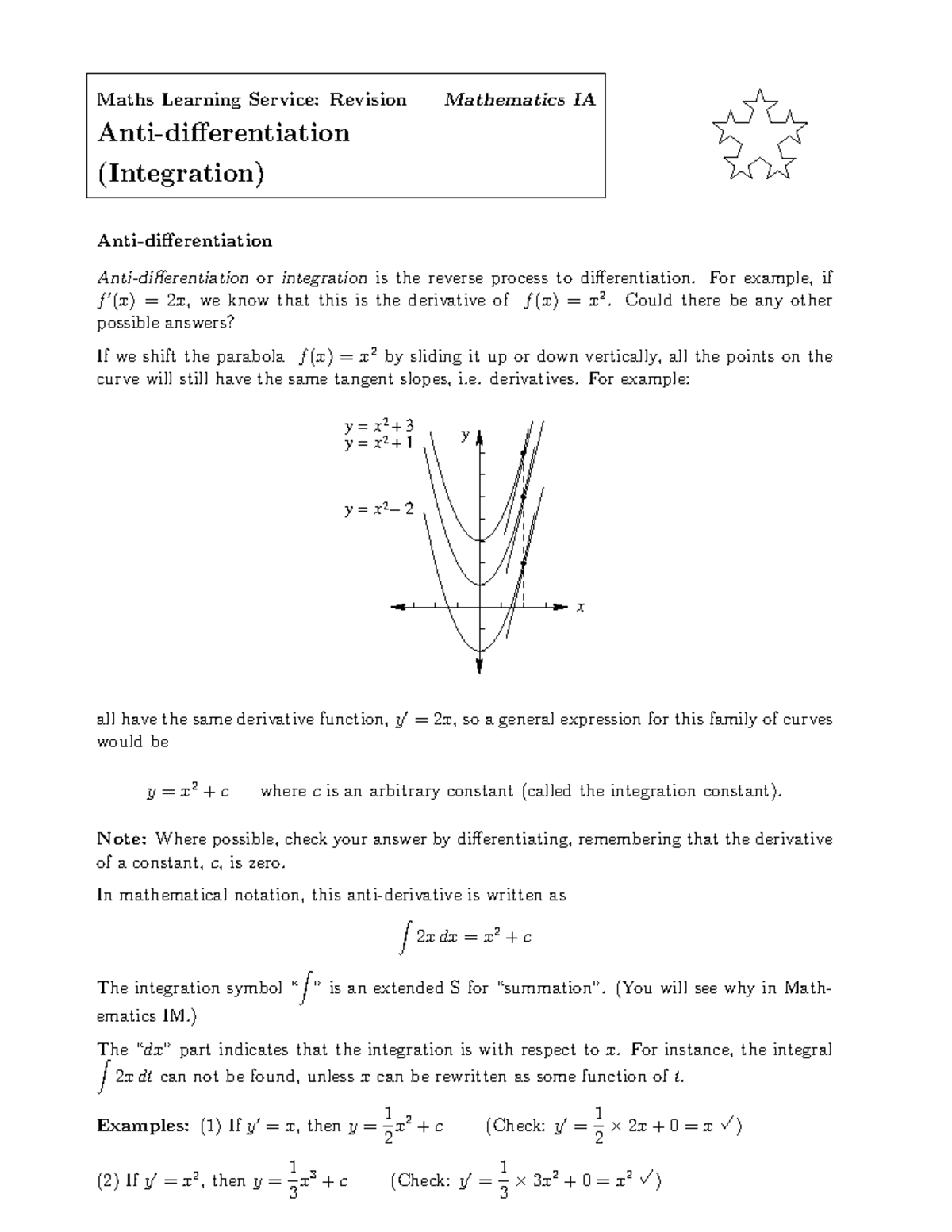 Integration-revision - Maths Learning Service: Revision Mathematics IA ...