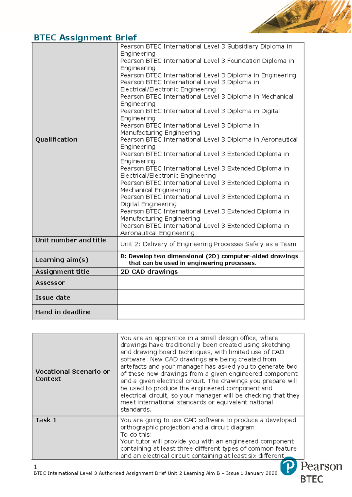 U2 La B - sddddddd - BTEC Assignment Brief Qualification Pearson BTEC ...