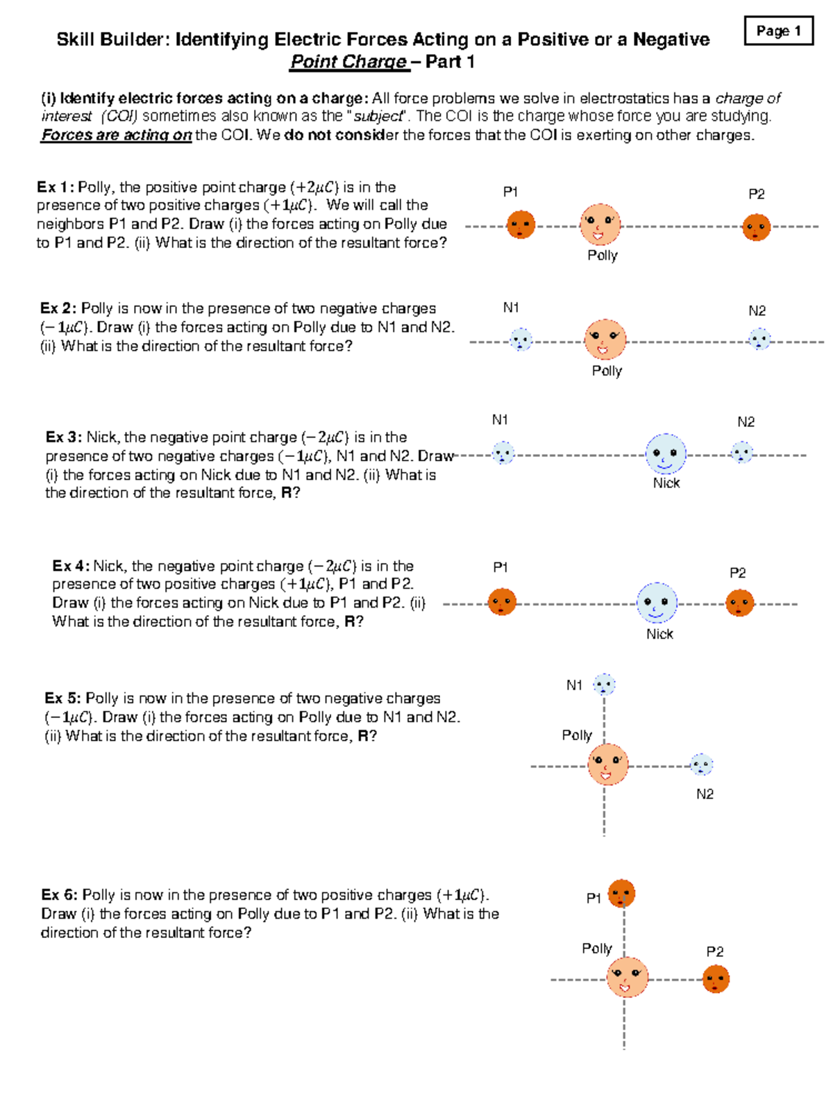 Electric Force Drawing Practice - Skill Builder: Identifying Electric ...