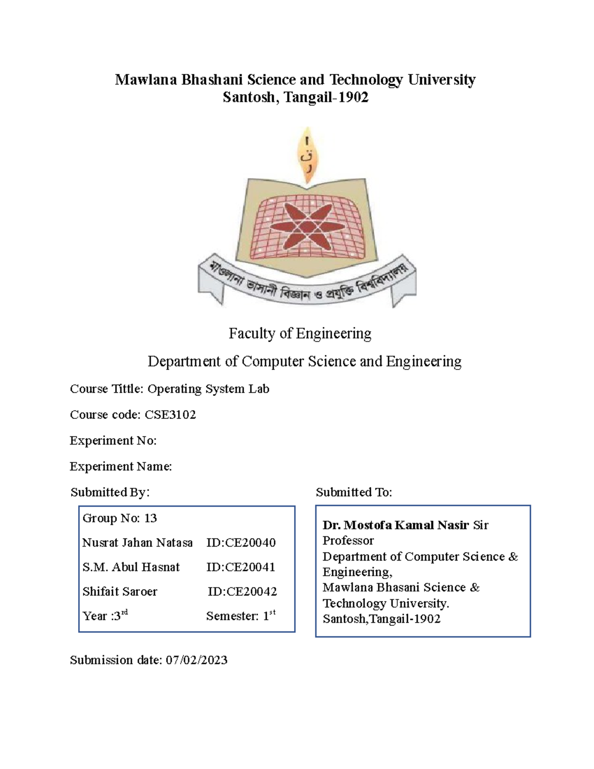 Lab 1 - Mawlana Bhashani Science and Technology University Santosh ...
