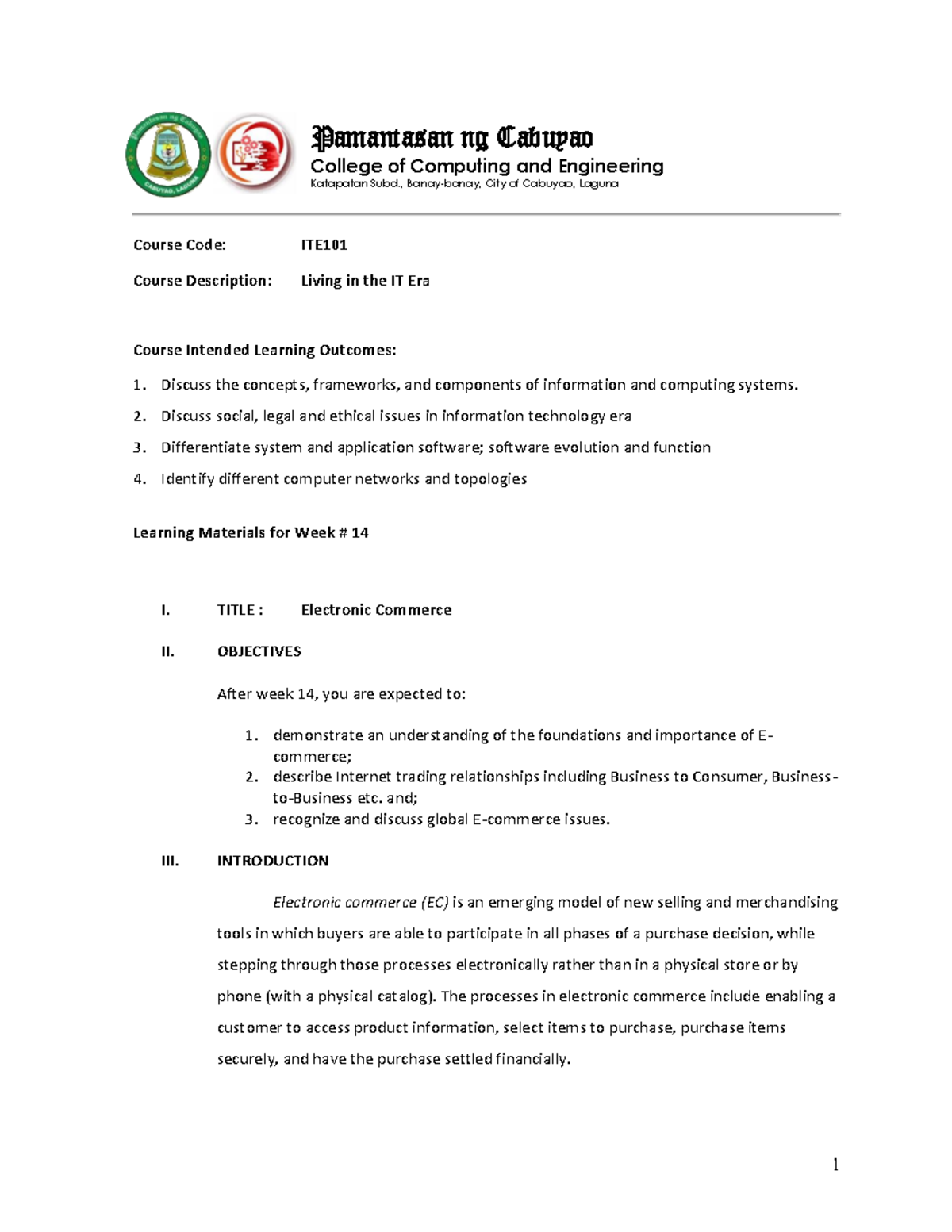 ITE101 Living in the IT Era week 14 - Course Code: ITE Course ...