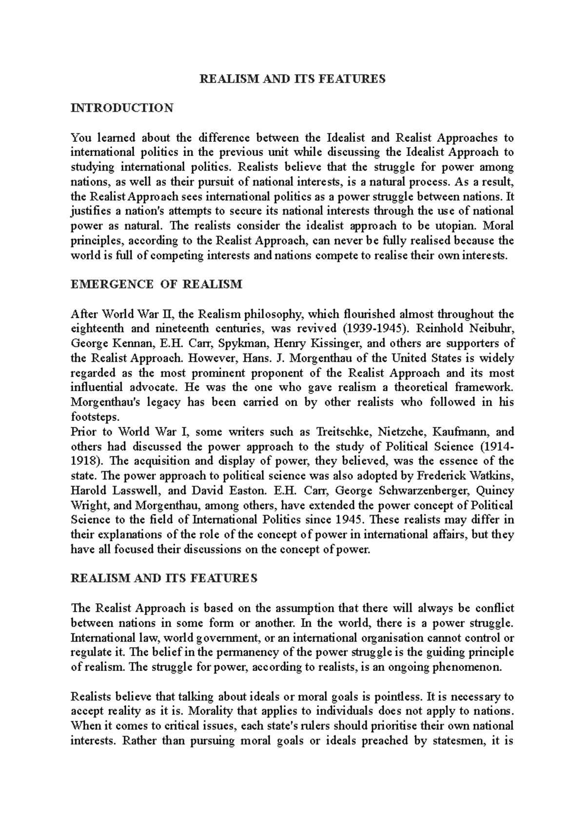 Realism AND ITS Features - REALISM AND ITS FEATURES INTRODUCTION You ...