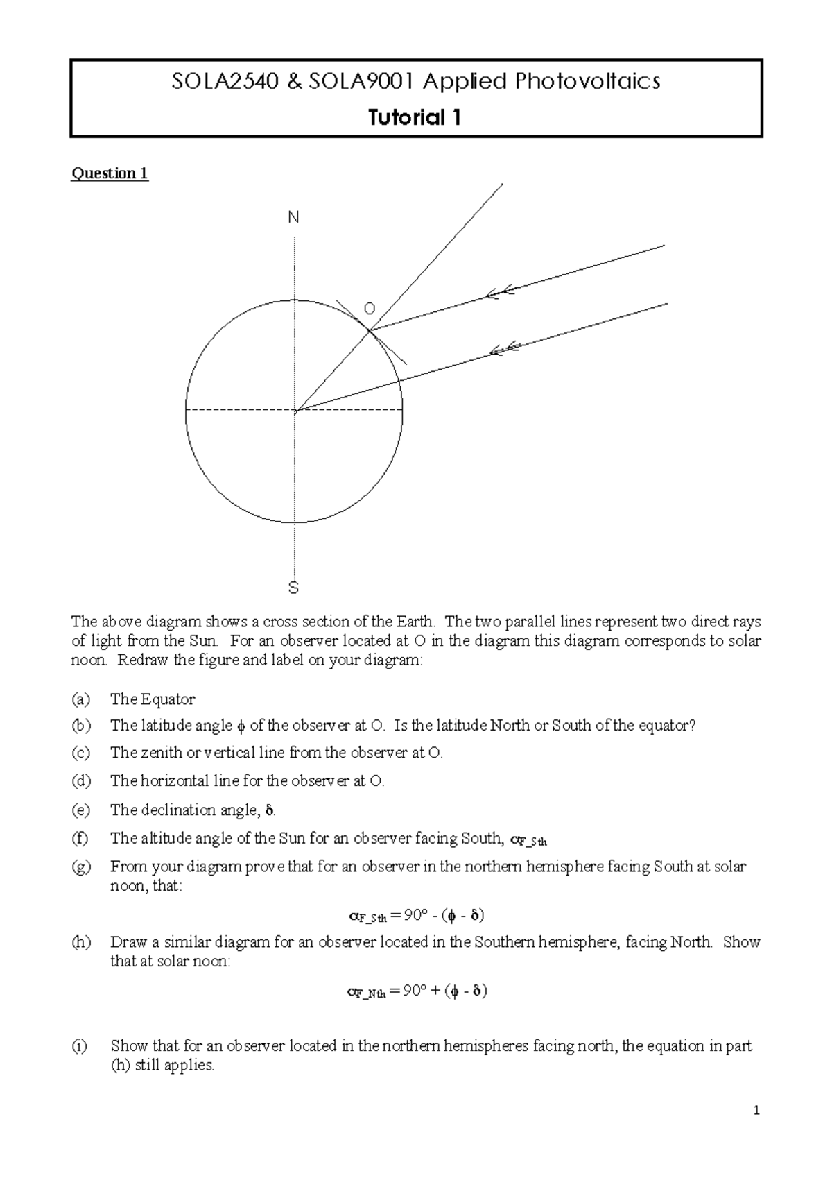 Tutorial work - tutorial 1 - SOLA2540 SOLA9001 Applied Photovoltaics ...