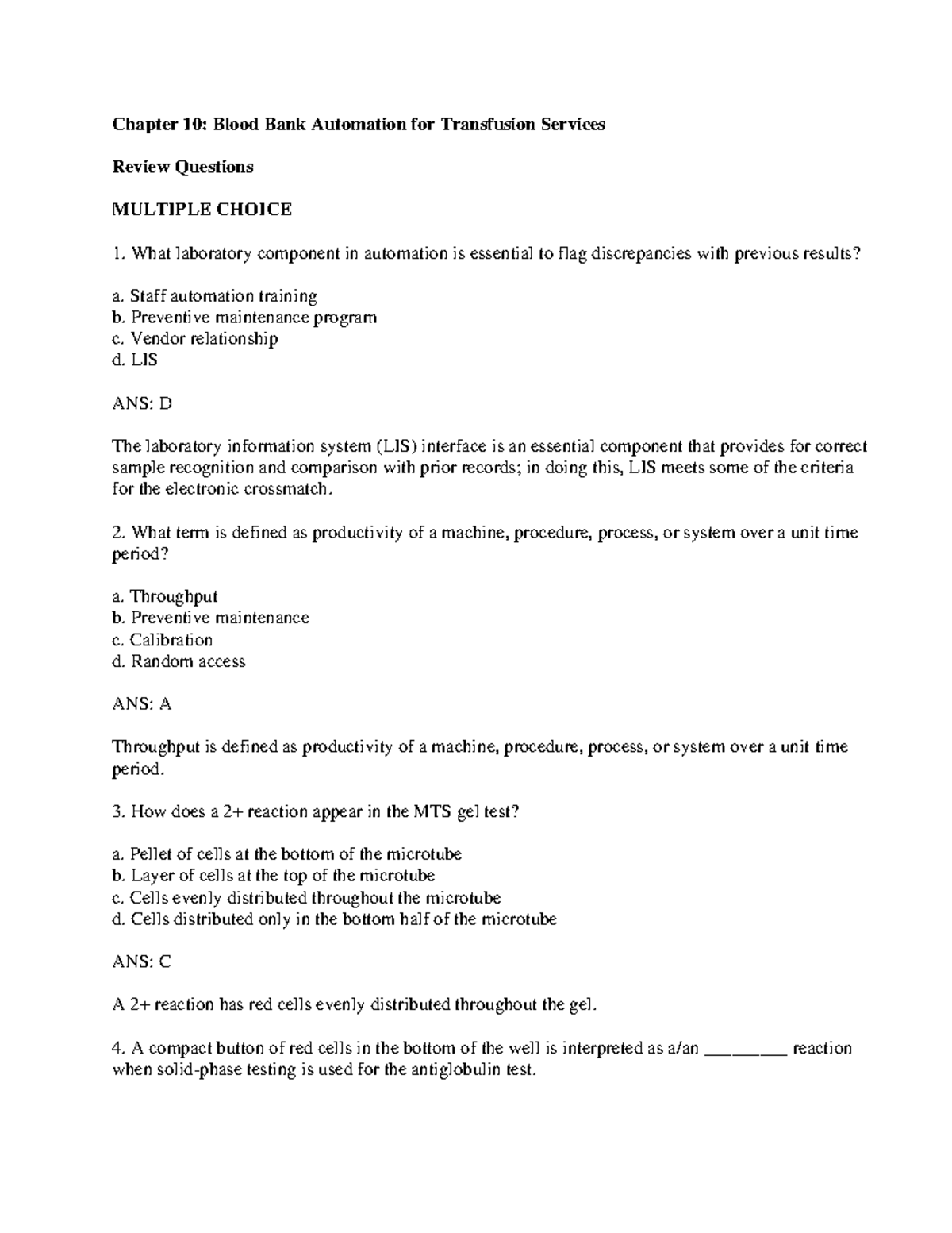 Chapter 010 Chapter 10 Blood Bank Automation For Transfusion
