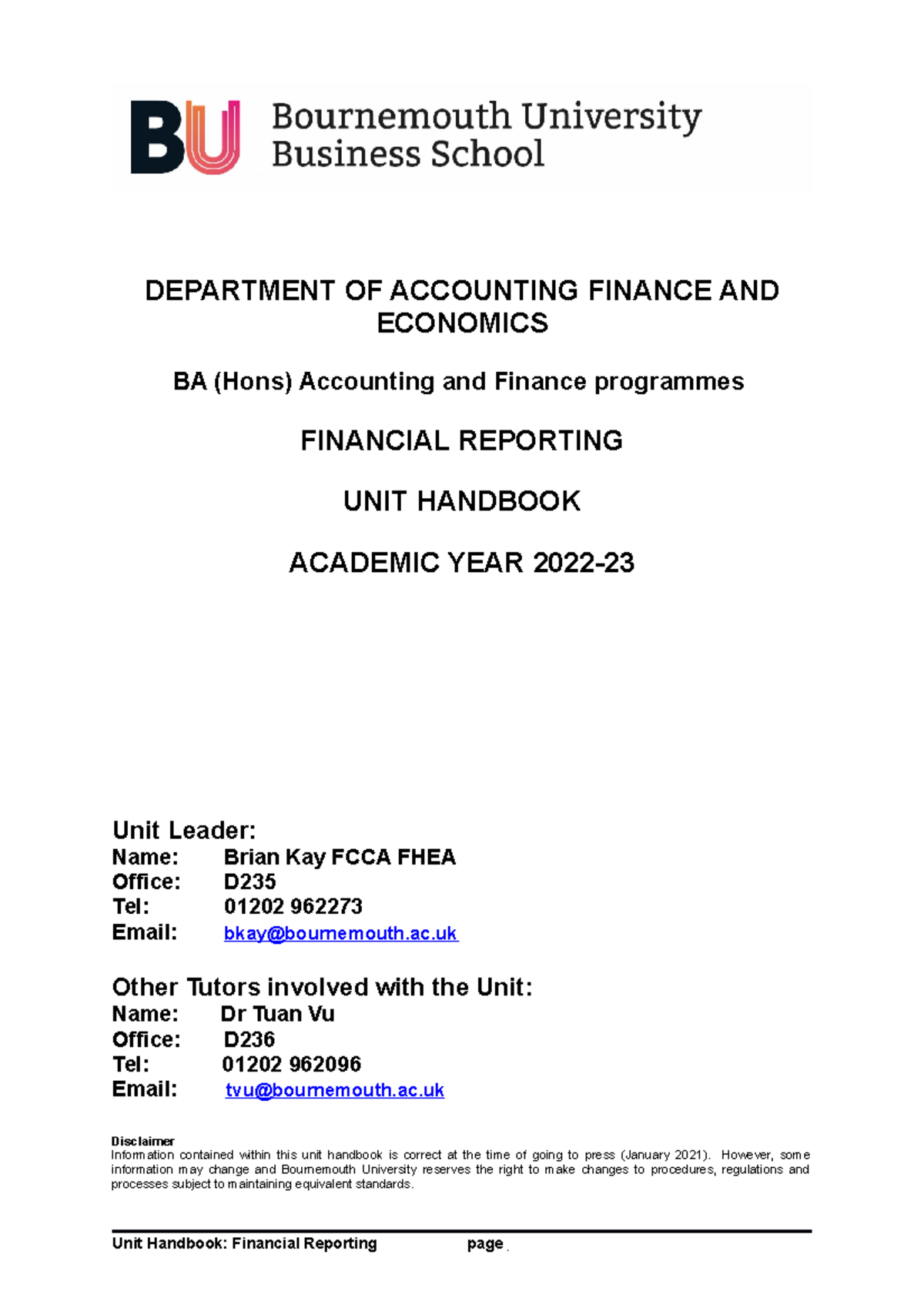 Financial Reporting L5 - unit handbook 2022-23 Brightspace - DEPARTMENT ...