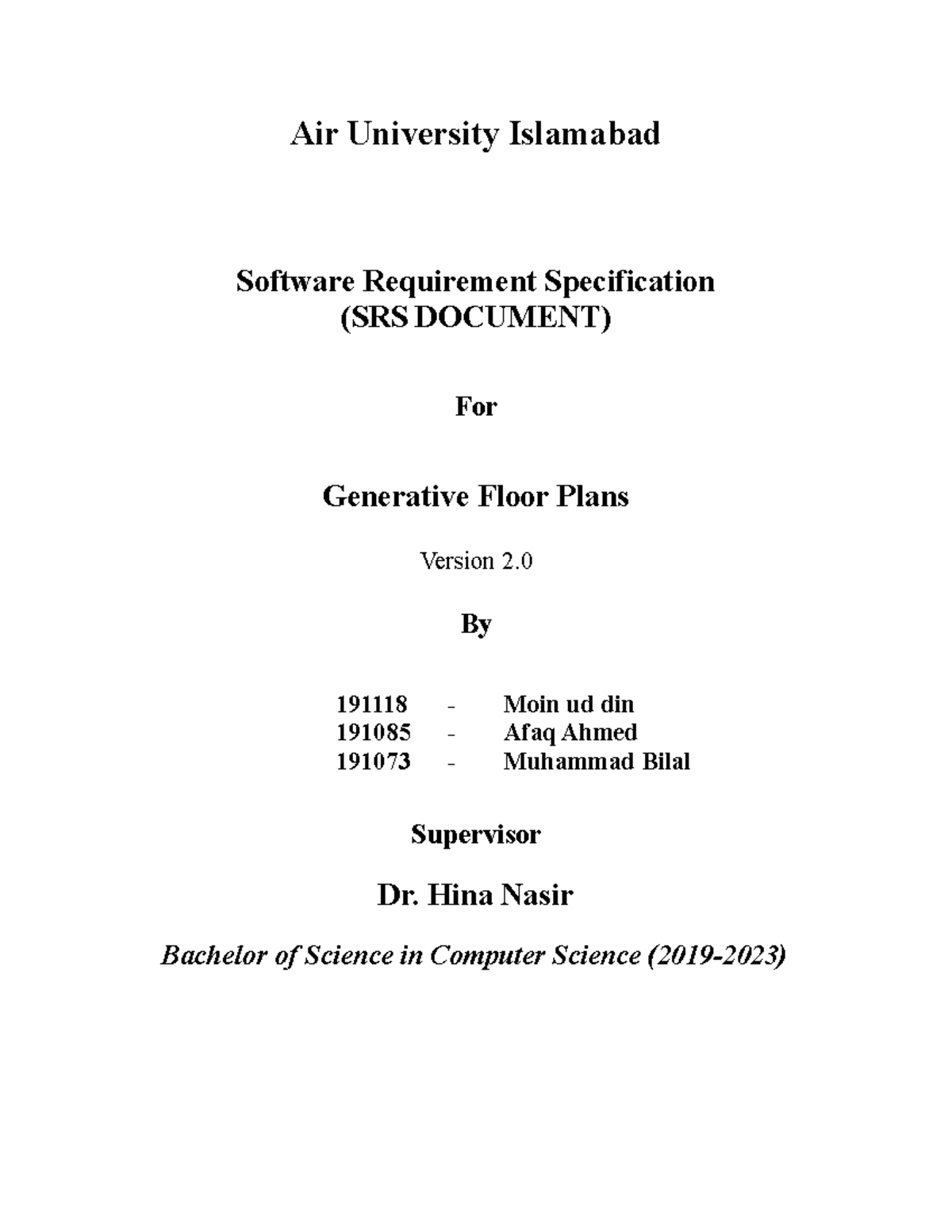 SRS Version 1 - FInal Year Project SRS report - Air University ...
