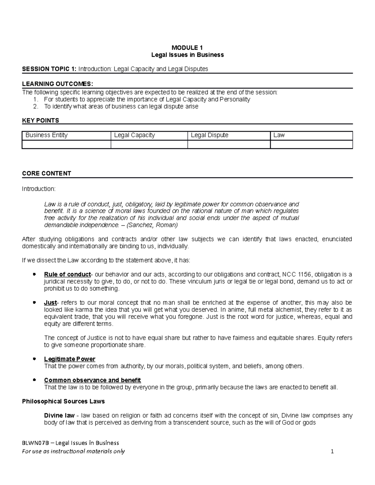 Legal Capacity and Legal Dispute - MODULE 1 Legal Issues in Business ...