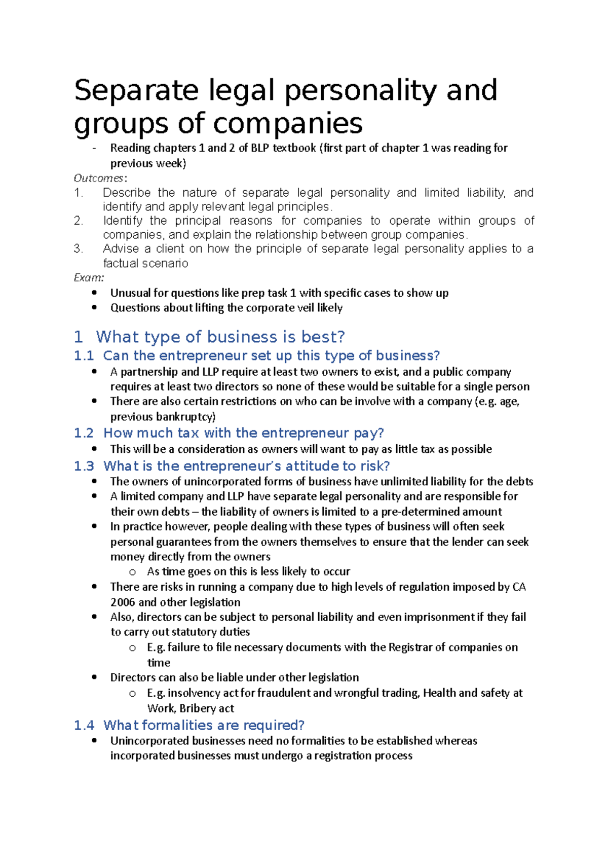 Separate legal personality and groups of companies workshop 2 ...