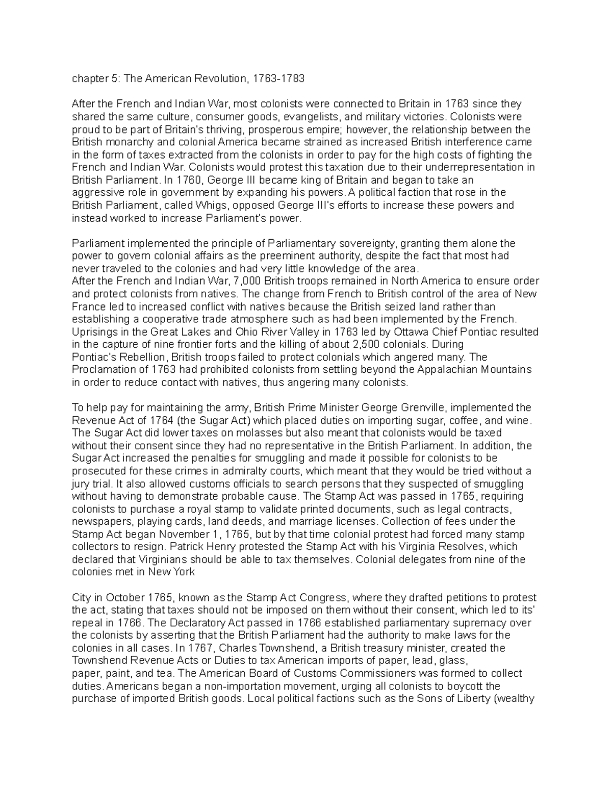 Chapter 5 american revolution - chapter 5: The American Revolution ...