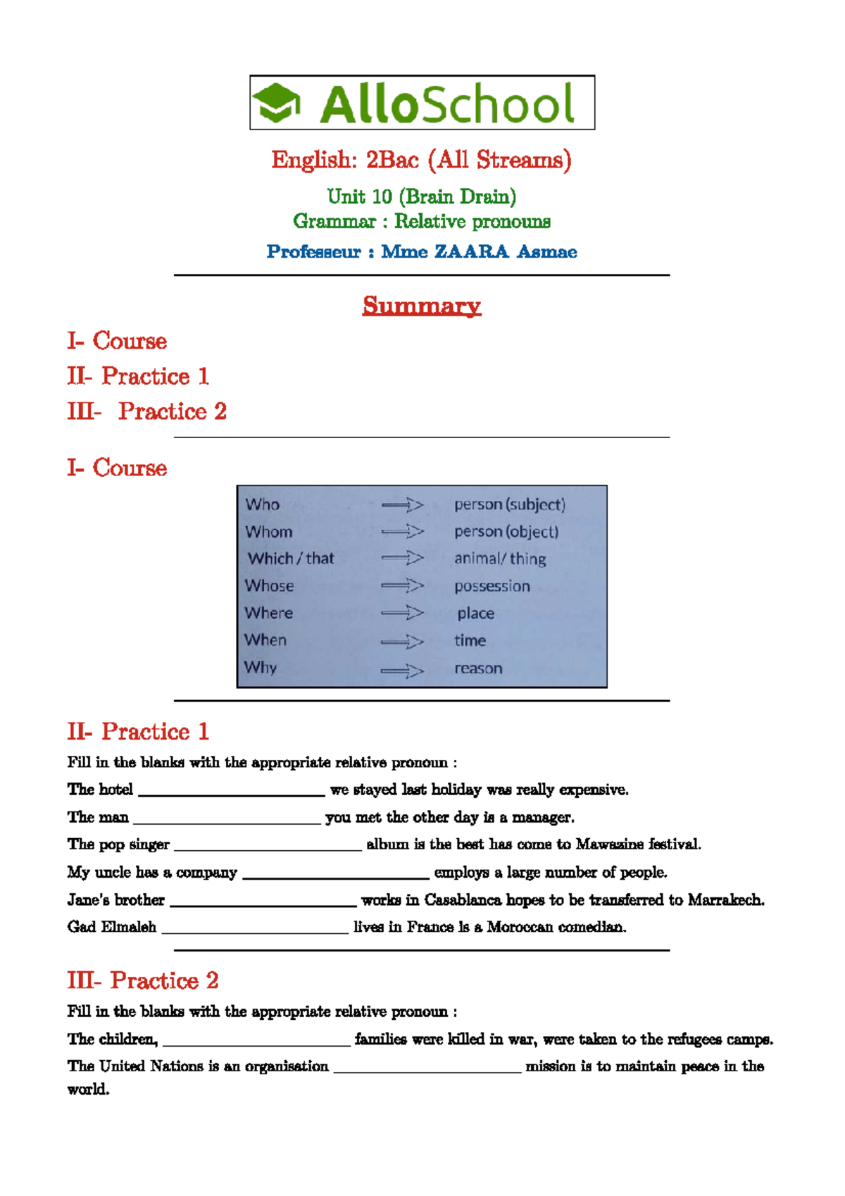 Grammar 10 relative pronouns 10 - English - Studocu