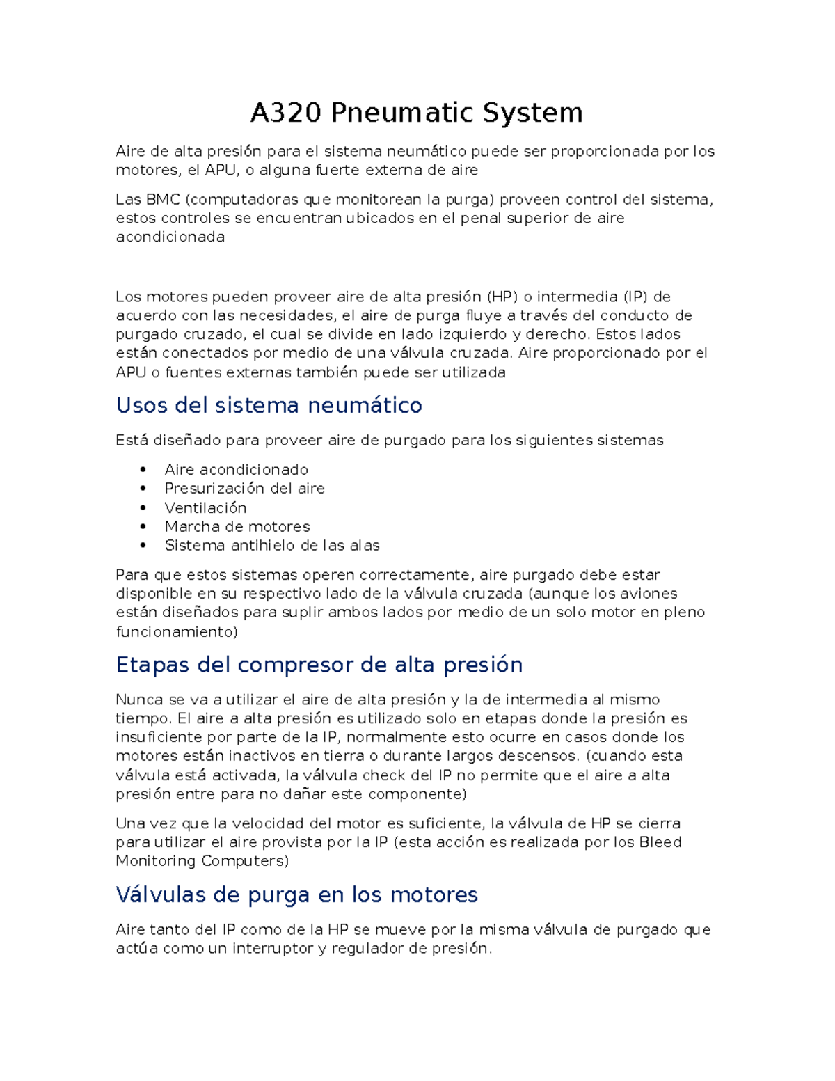 A320 Pneumatic System Apuntes CBT - A320 Pneumatic System Aire de alta ...