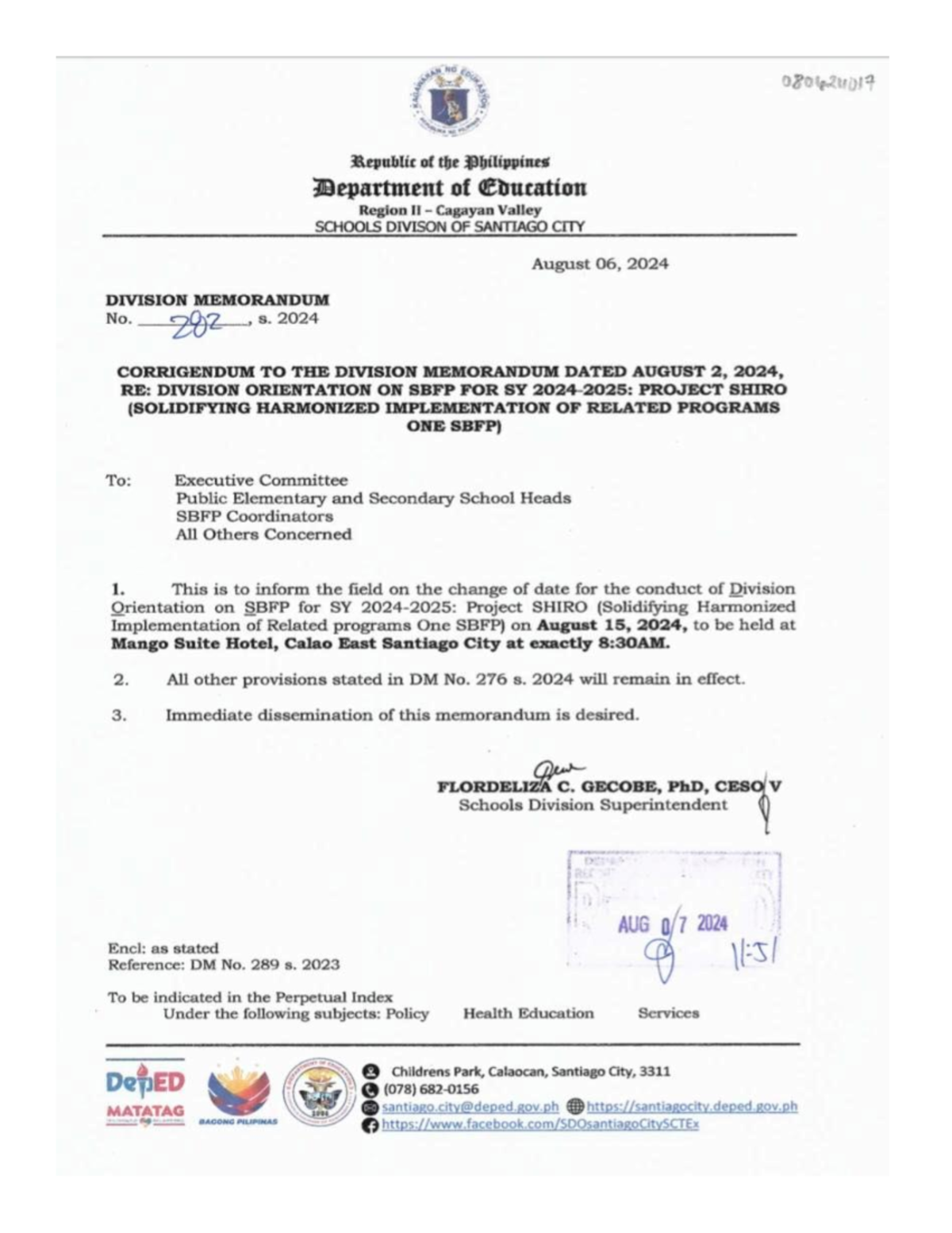 Orientation on SBFP 2024-2025 - NO i 0804211017 Republic of the ...