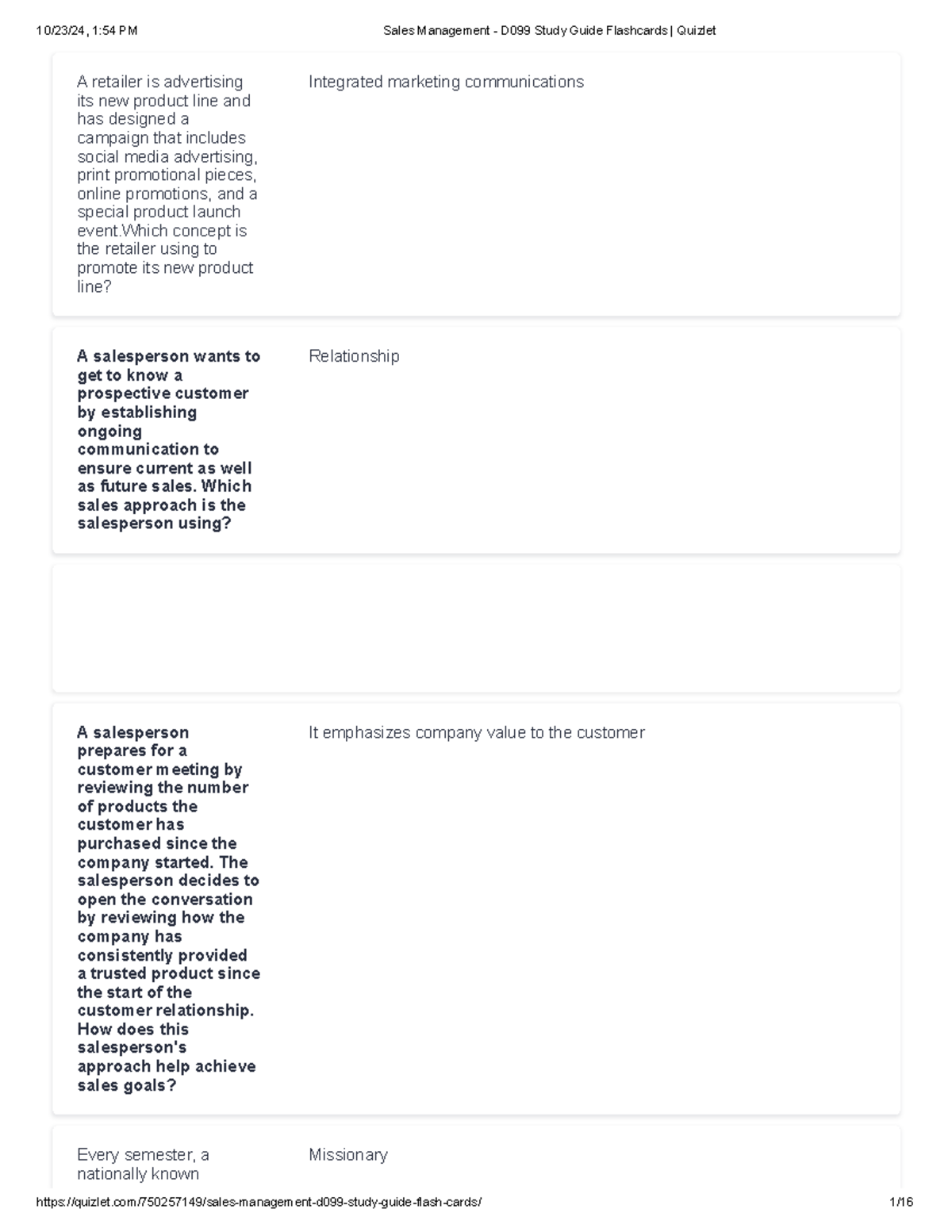 Sales Management - D099 Study Guide Flashcards Quizlet - A retailer is ...