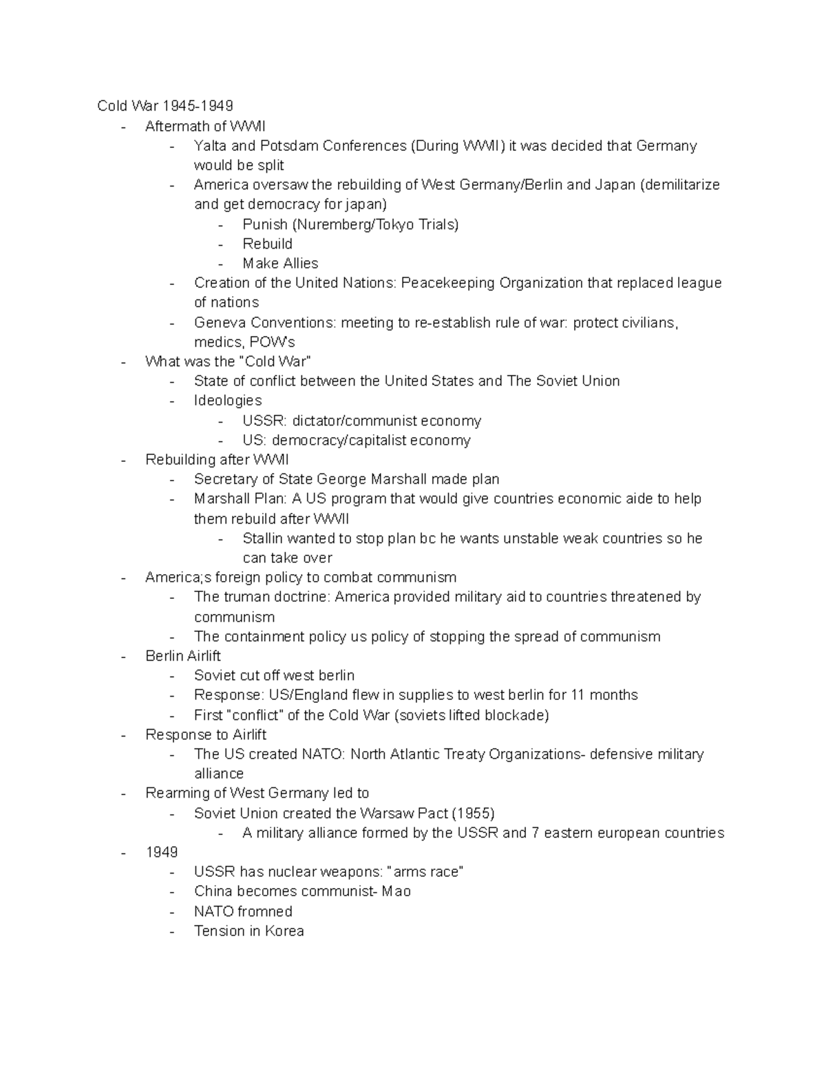 Notes for Cold War, Vietnam War, Hippie Culture - Cold War 1945 ...