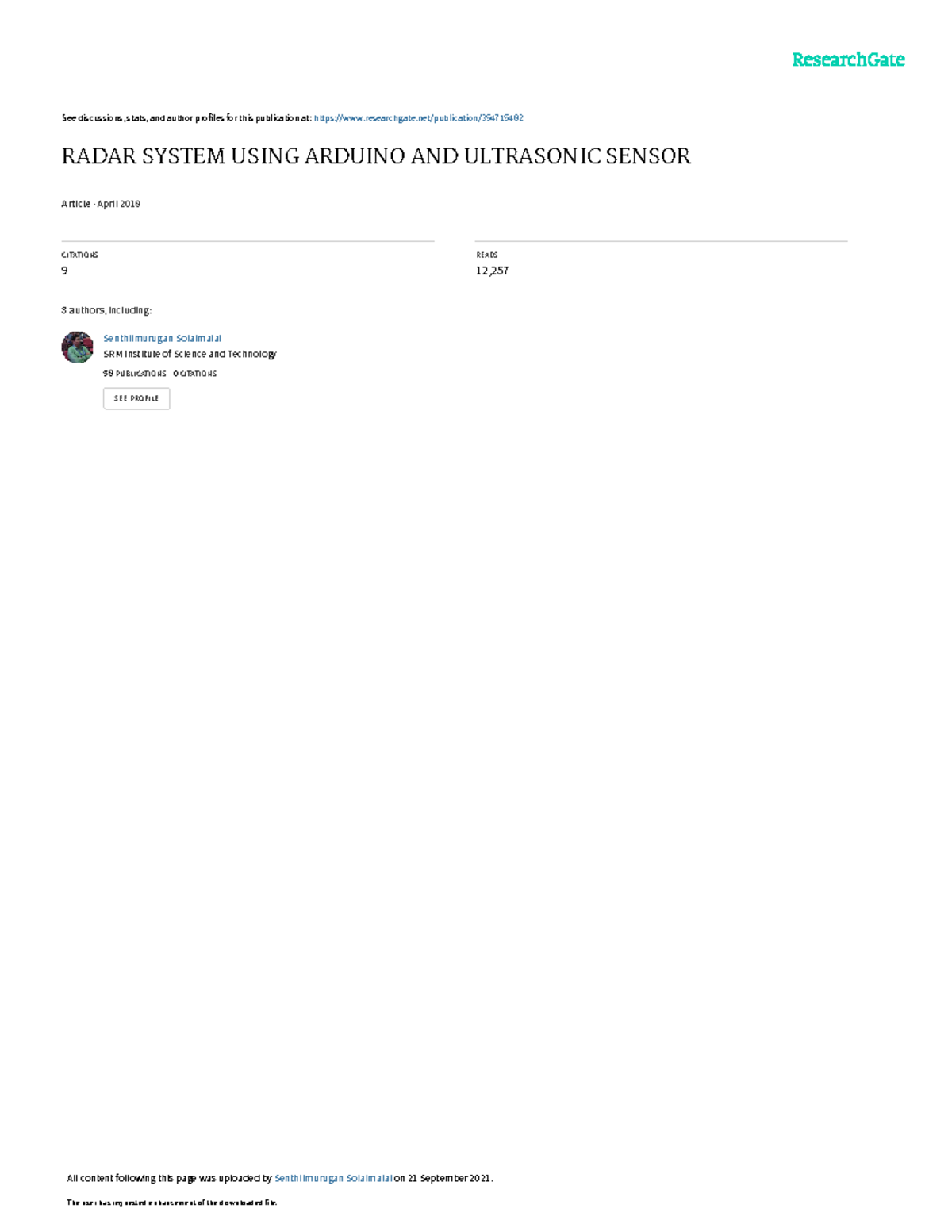 Radar system using Arduino - See discussions, stats, and author ...