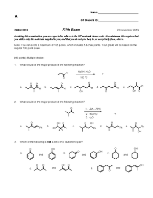 FA19 Exam 4 Key - Practice Tests - CHEM 2312 - Studocu