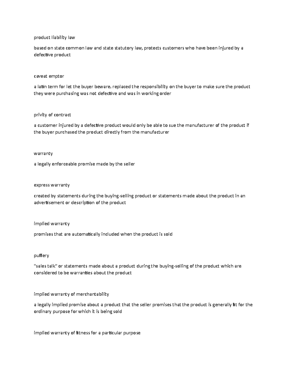 Product Liability Law and Contract Basics - Studocu