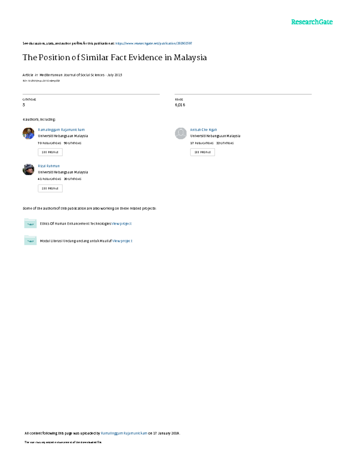 The Position of Similar Fact Evidence in Malaysia - See discussions ...