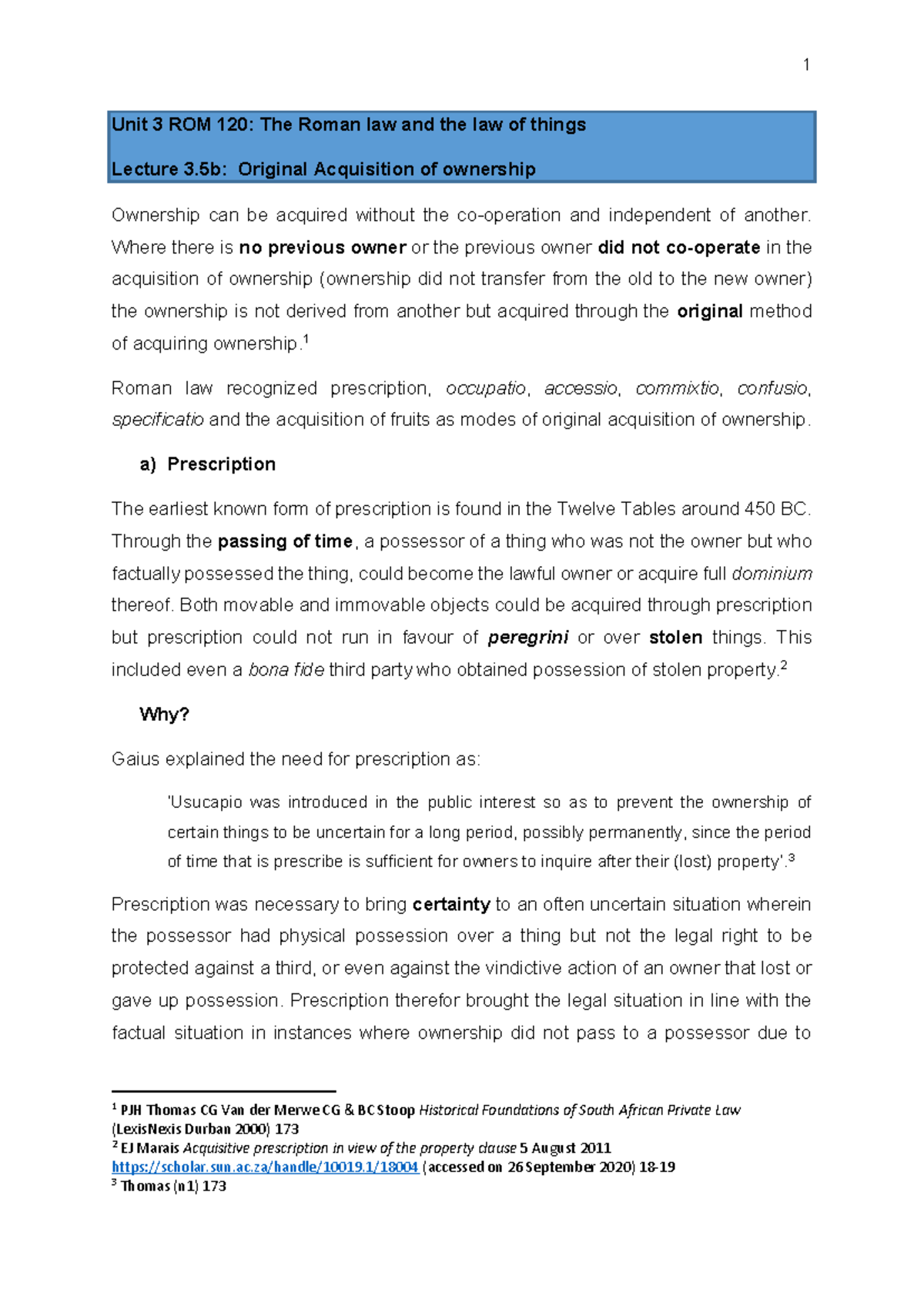 3.5.b Lecture notes Acquisition Original - Unit 3 ROM 120: The Roman ...