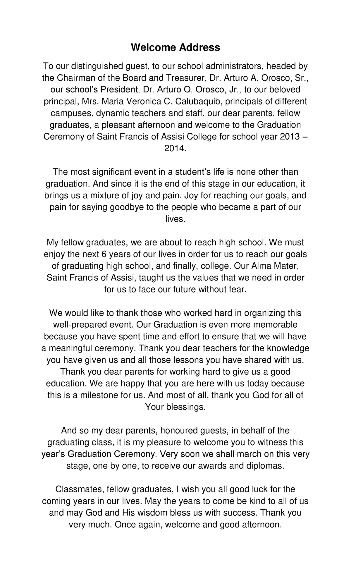 Ilide - Welcome Address To our distinguished guest, to our school ...