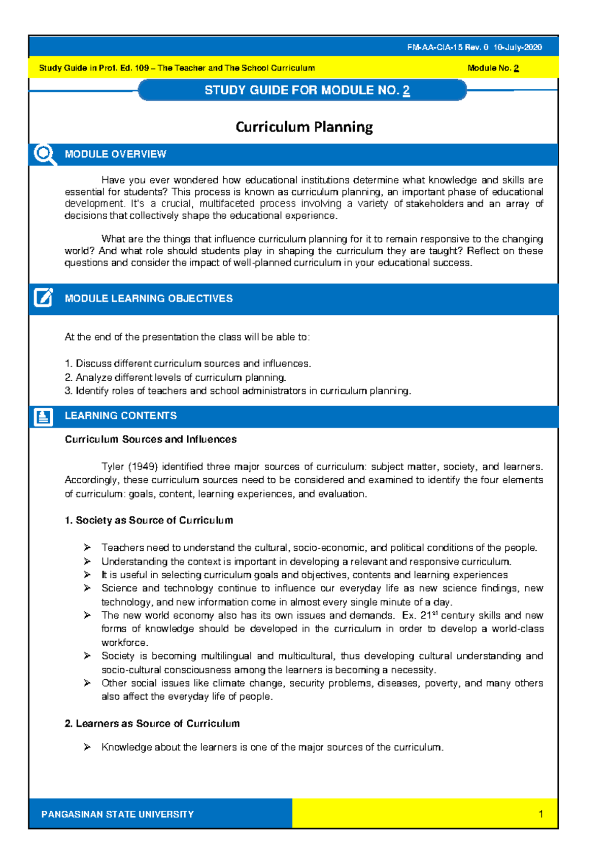 Prof.-Ed.-109-Module-2 - Study Guide in Prof. Ed. 109 – The Teacher and ...