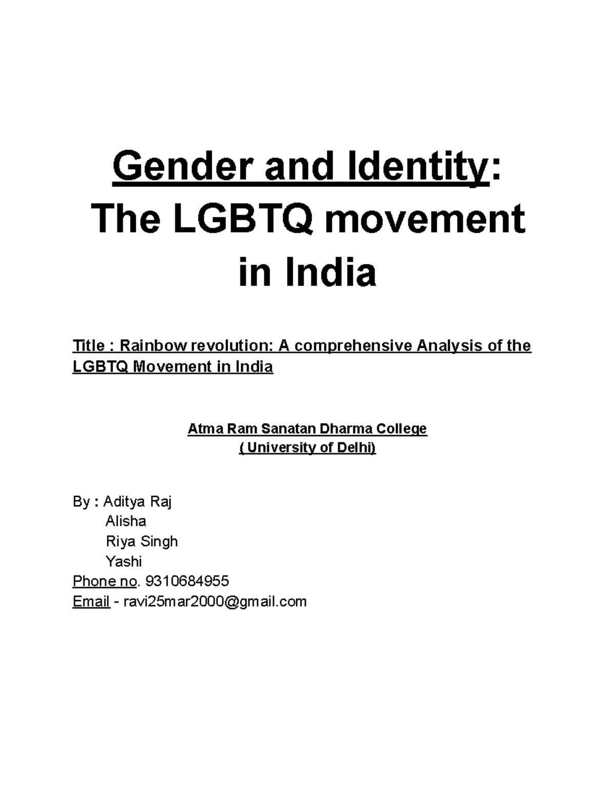 Paper Presentation-1 - Lgbtq activism in india - Gender and Identity ...