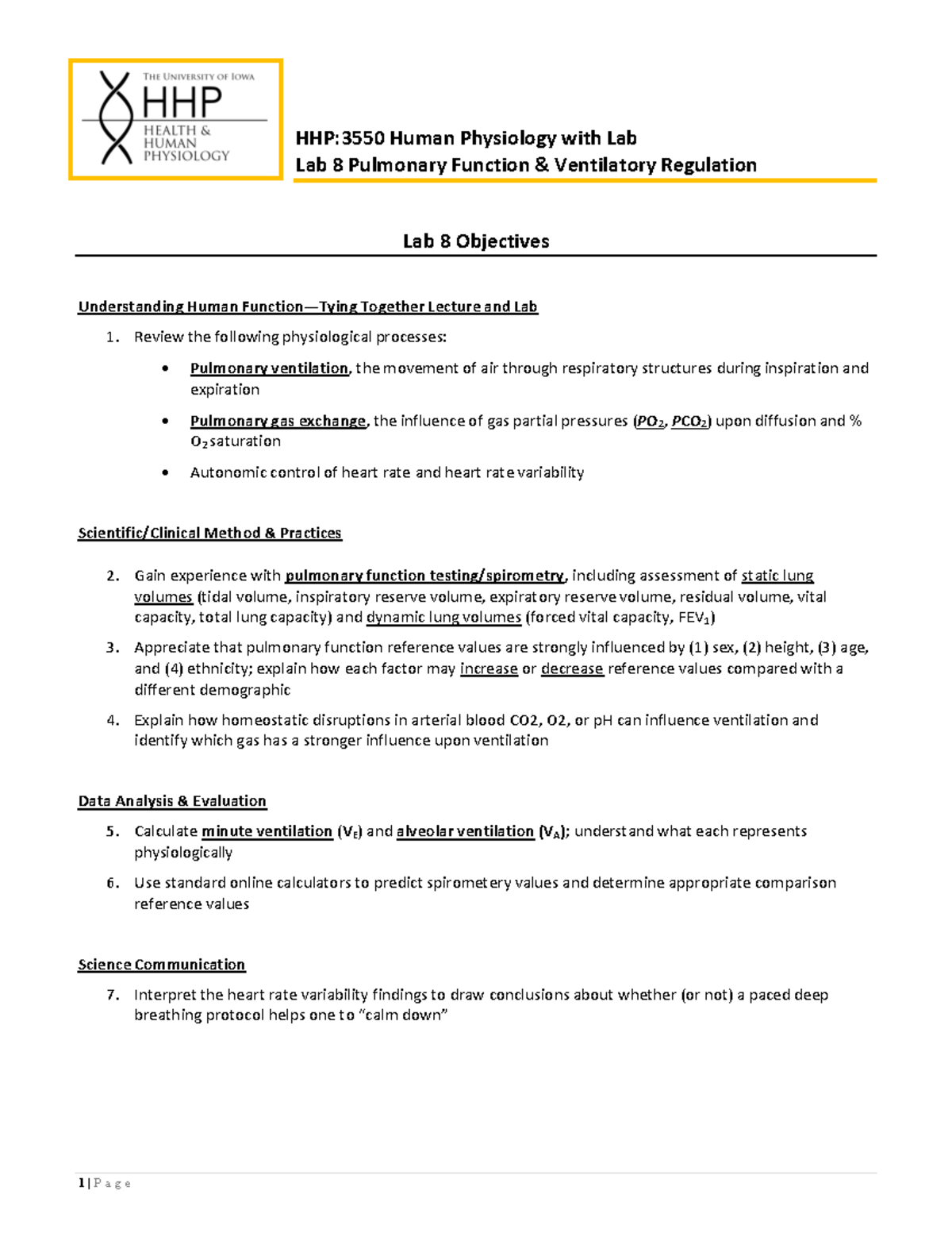 Lab 8 Evaluating Pulmonary Function - HHP:3550 Human Physiology with ...