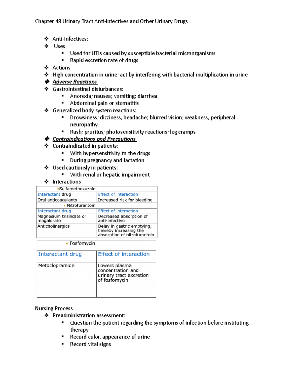 UT Anti-Infectiveness Drug Cards - Chapter 48 Urinary Tract Anti ...