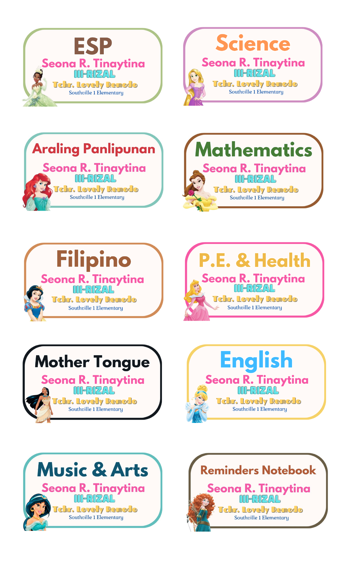 Name Tag Disney Princesses - English for Technology - Studocu