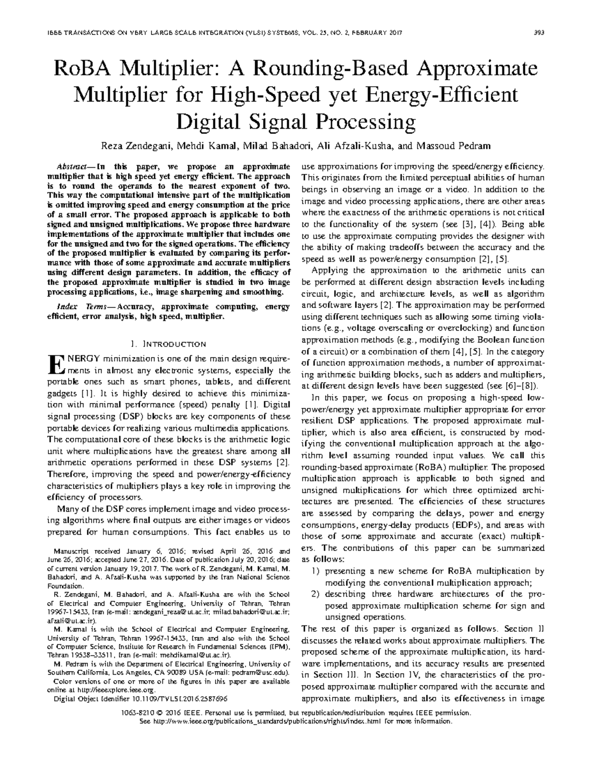 19 - pdf - RoBA Multiplier: A Rounding-Based Approximate Multiplier for High-Speed yet - Studocu