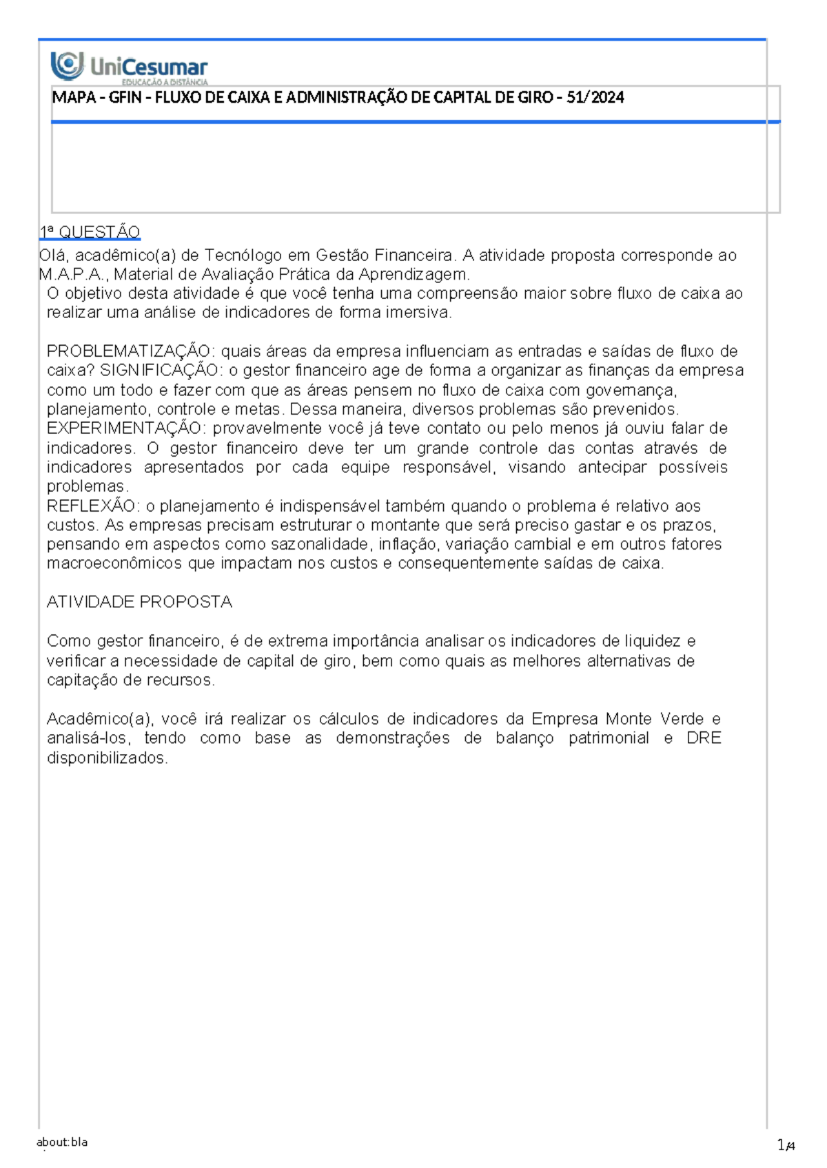 MAPA - GFIN - Fluxo DE Caixa E Administração DE Capital DE GIRO ...