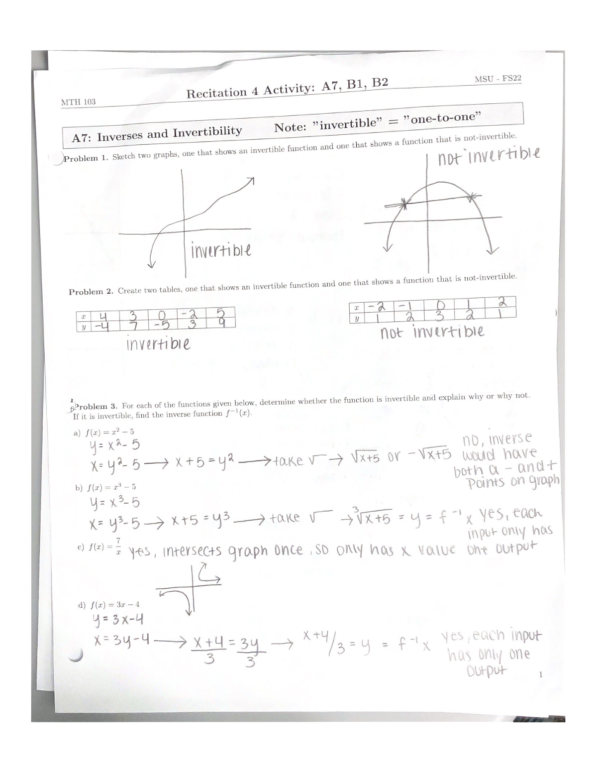 Recitation 4 Activity A7, B1, B2 - MTH 103 - Studocu