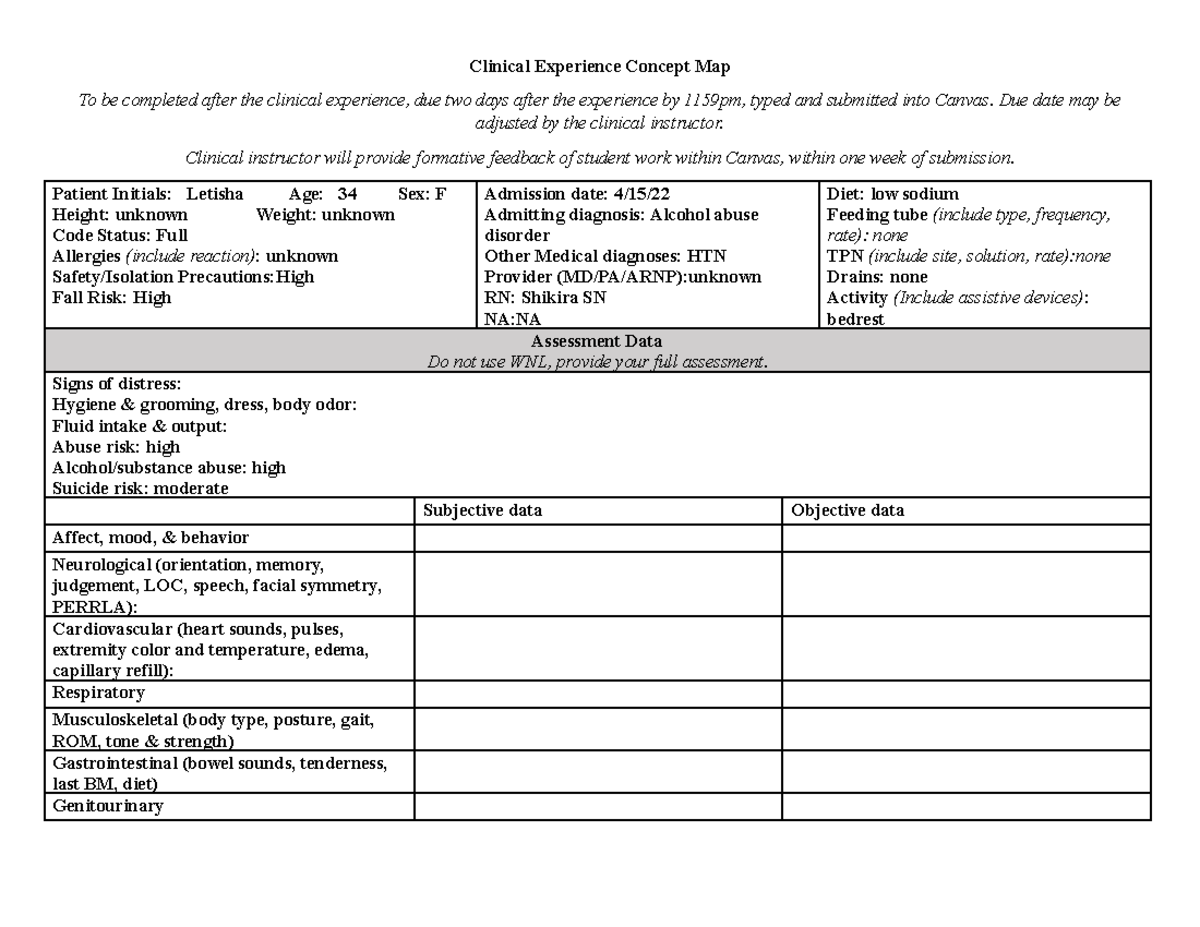 Clinical Concept Map AA 4 15 22. Updated.FALL.21 - Clinical Experience ...