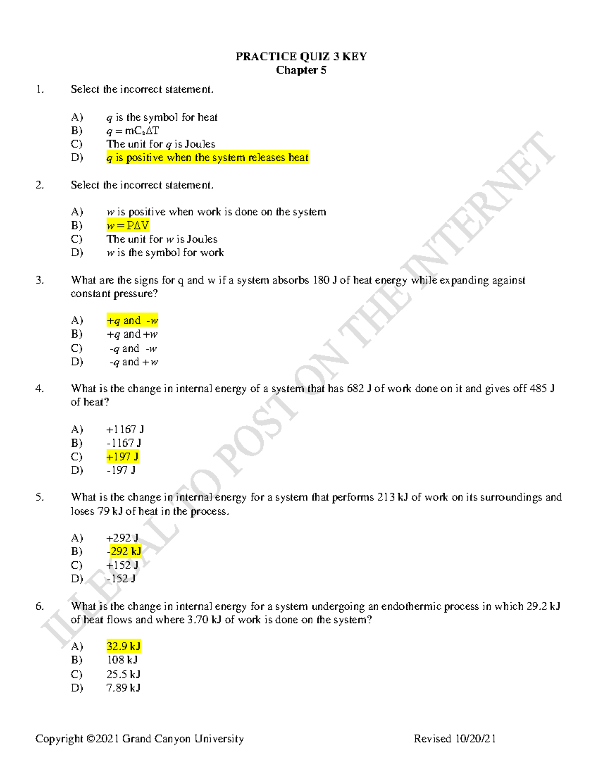 CHM113 PQ3 Ch5 KEY 08232023 - PRACTICE QUIZ 3 KEY Chapter 5 Select the ...