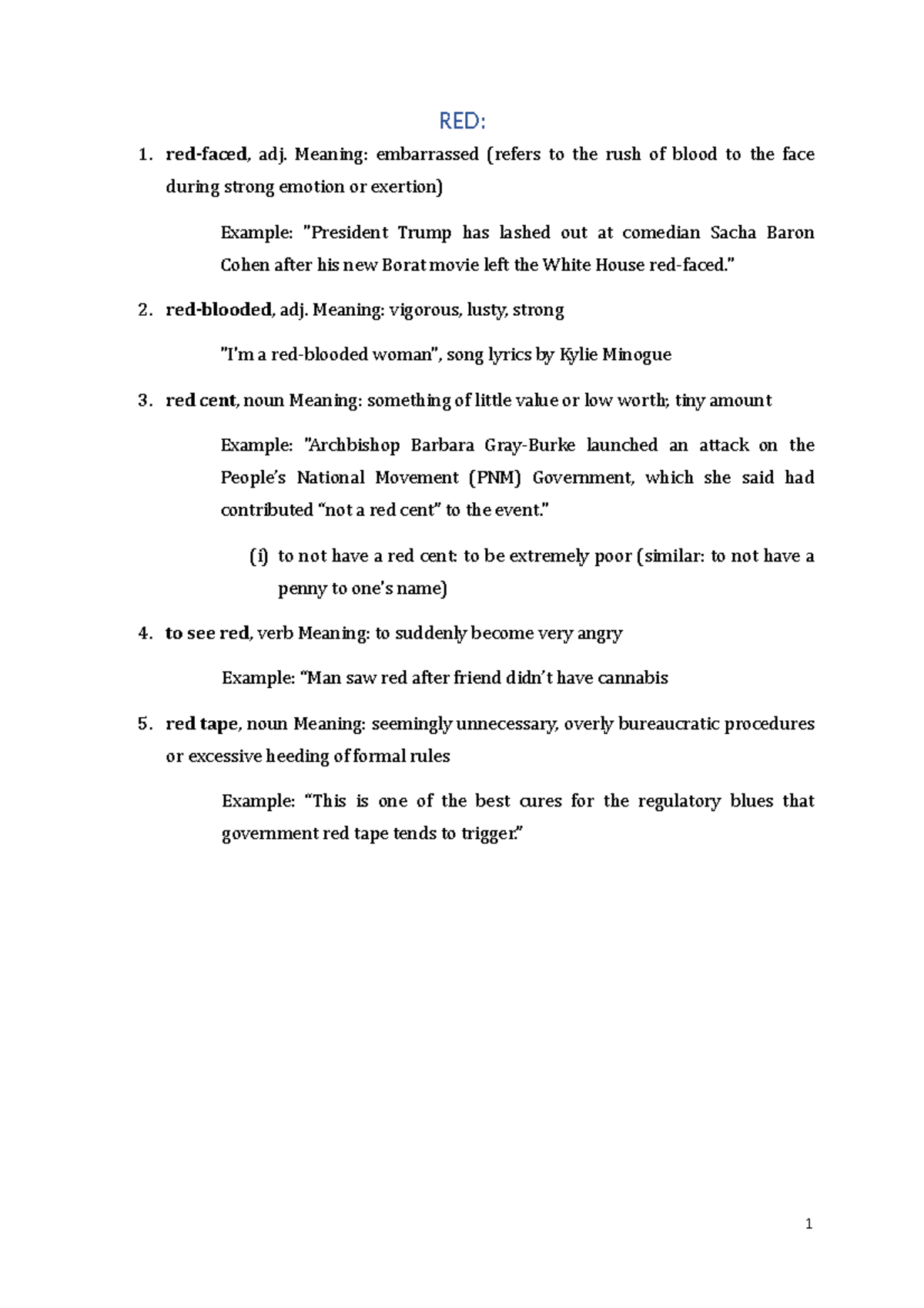Colour Idioms and their Usage - RED: red-faced , adj. Meaning ...