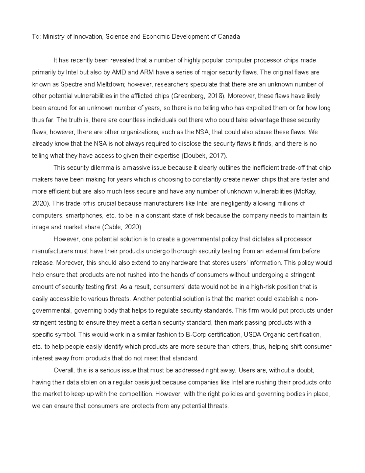 Module 4 Assignment Final Apsc 366 To Ministry Of Innovation Science And Economic 
