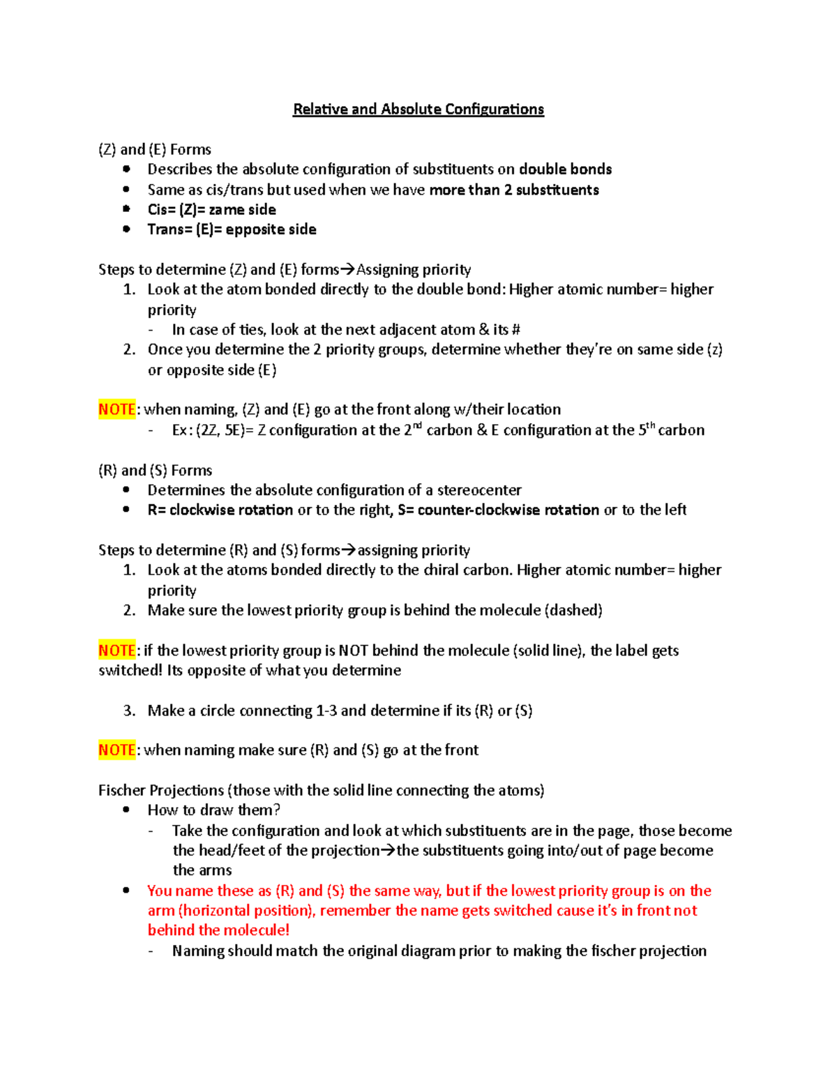 Relative and Absolute Configuration - Look at the atom bonded directly ...
